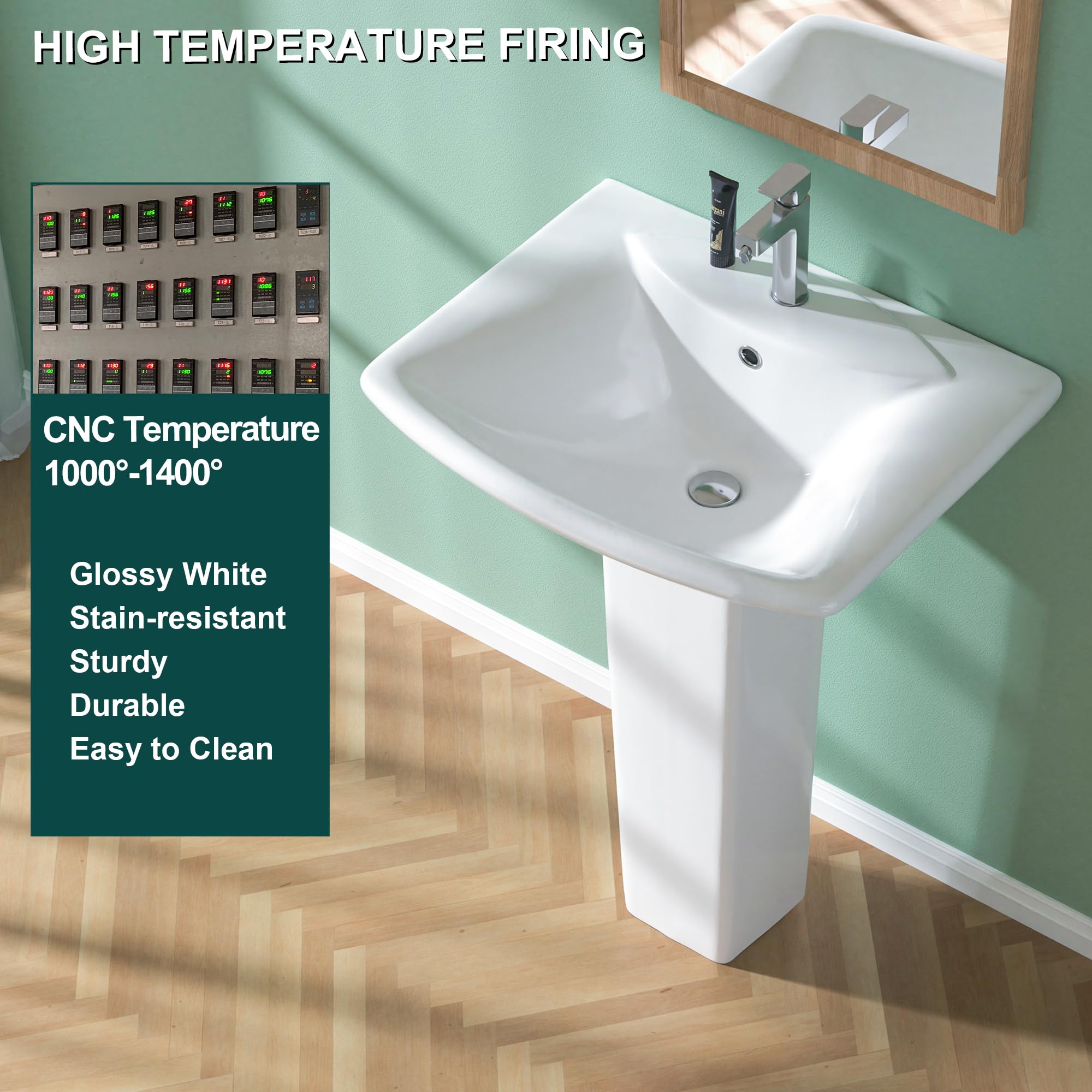 Snapklik.com : Miuara Pedestal Sink 24 Inch - 1 Hole Porcelain Pedestal ...