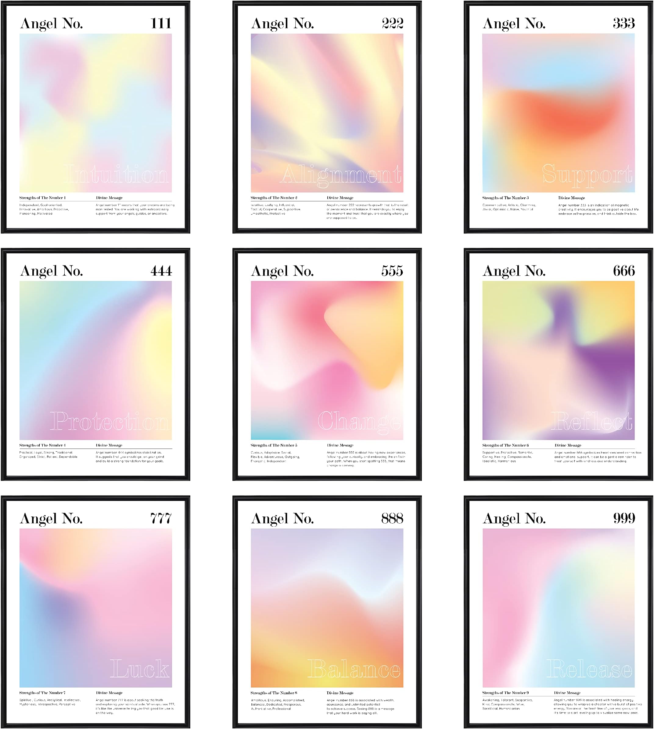 Amazon.com: 9 Pcs Aura Angel Number Poster Set Colorful Aesthetic ...