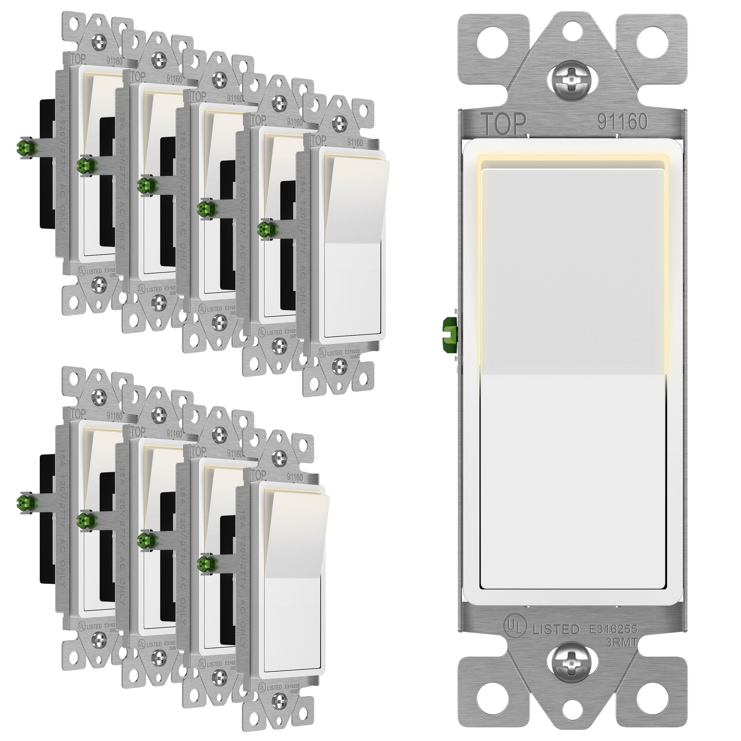 ENERLITES Illuminated Decorator Paddle Light Switch, Single Pole, Push ...