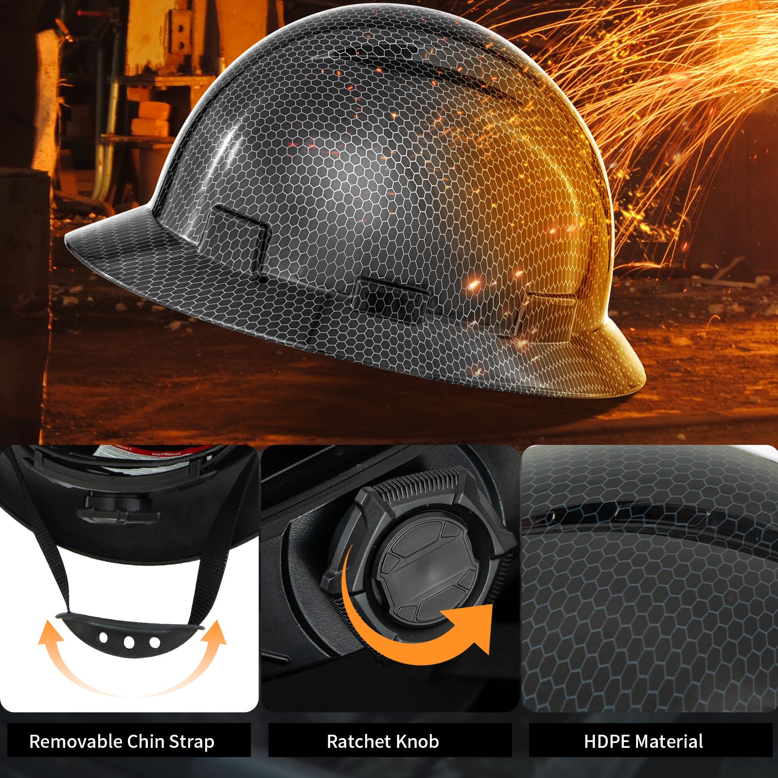 Snapklik.com : Full Brim Hard Hats NO-Vented Construction Helmets OSHA ...