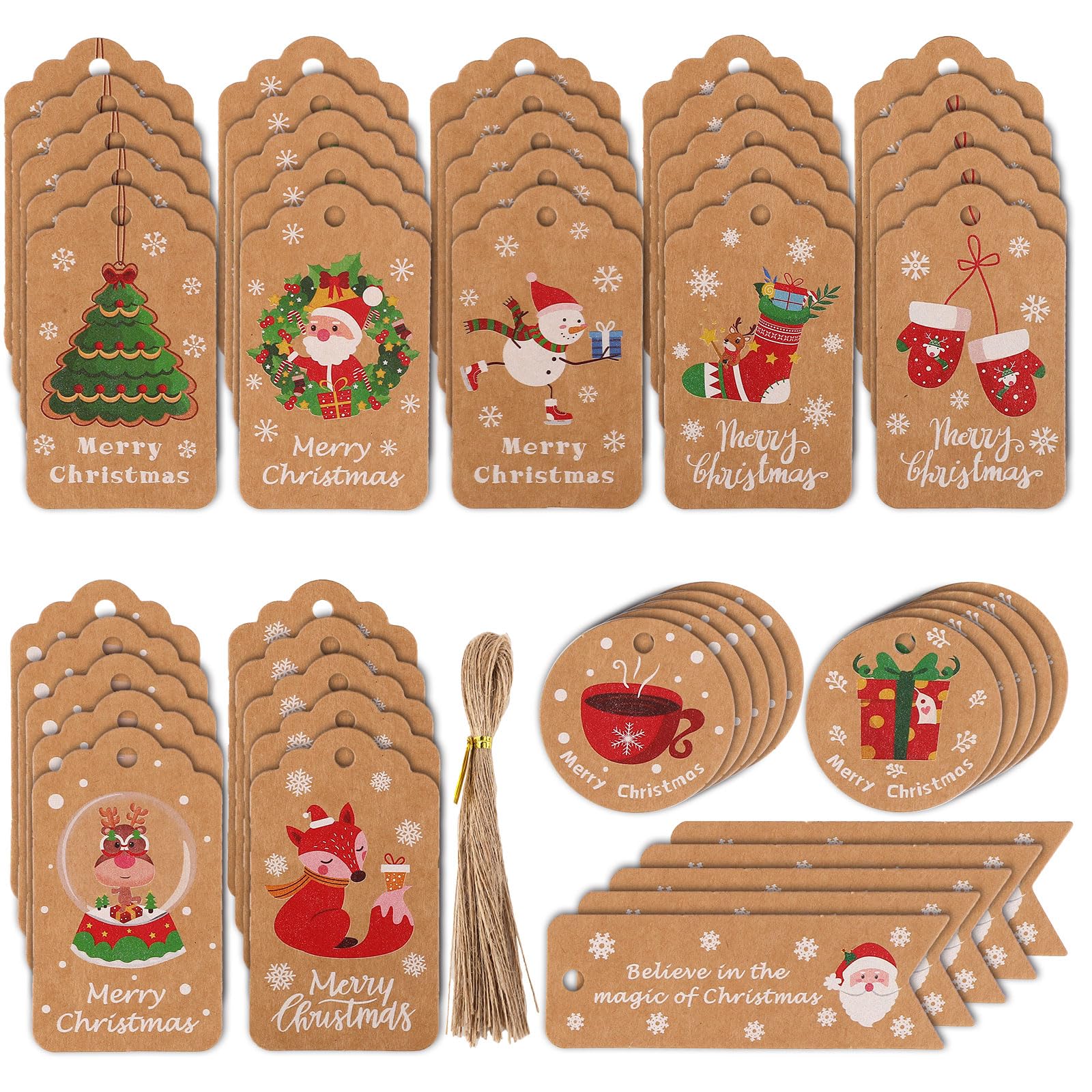 50pcs Vintage Christmas Gift Tags with String, Assorted Shapes ...