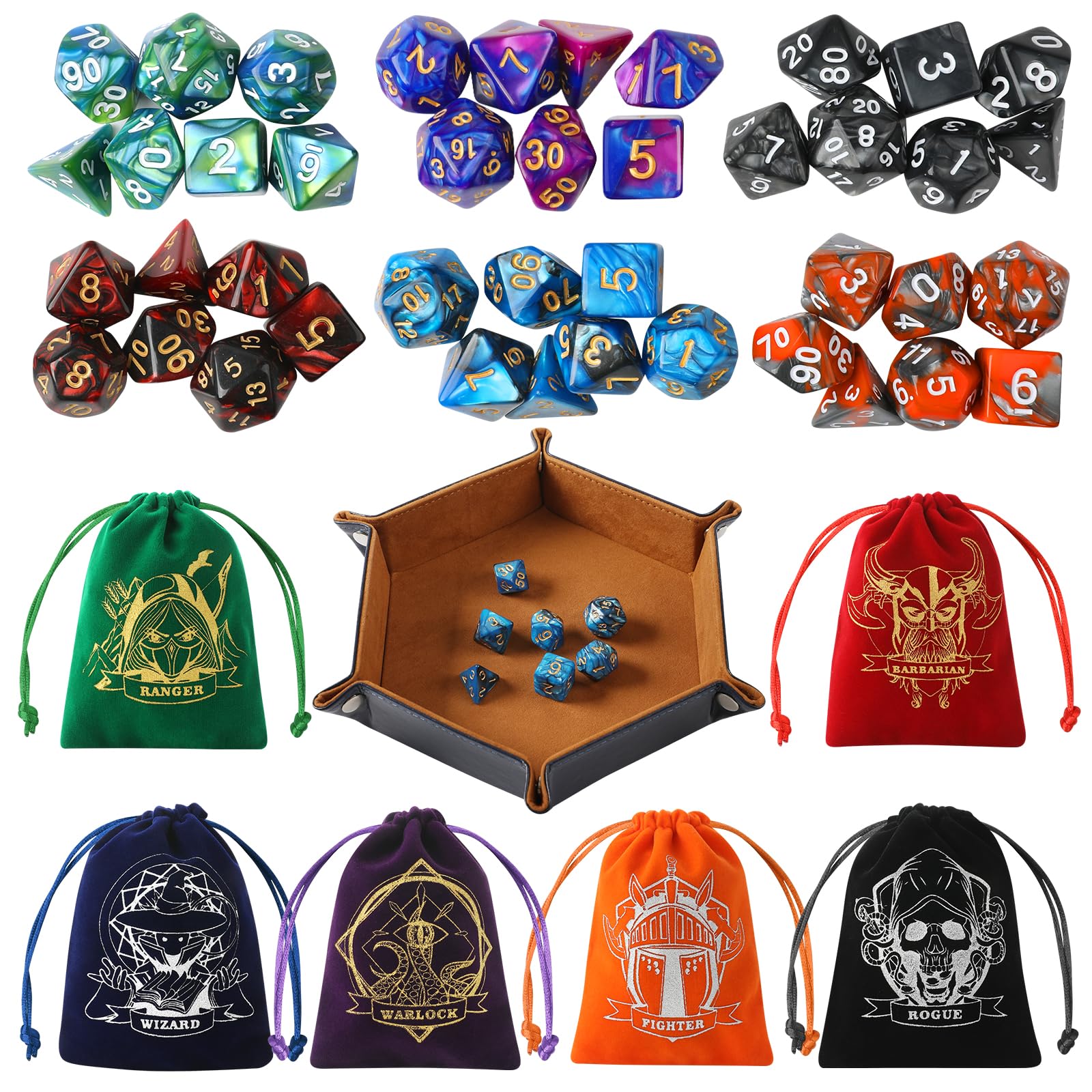 Amazon.com: Grajar D&D Dice Set with Characters Pattern Dice Pouches ...