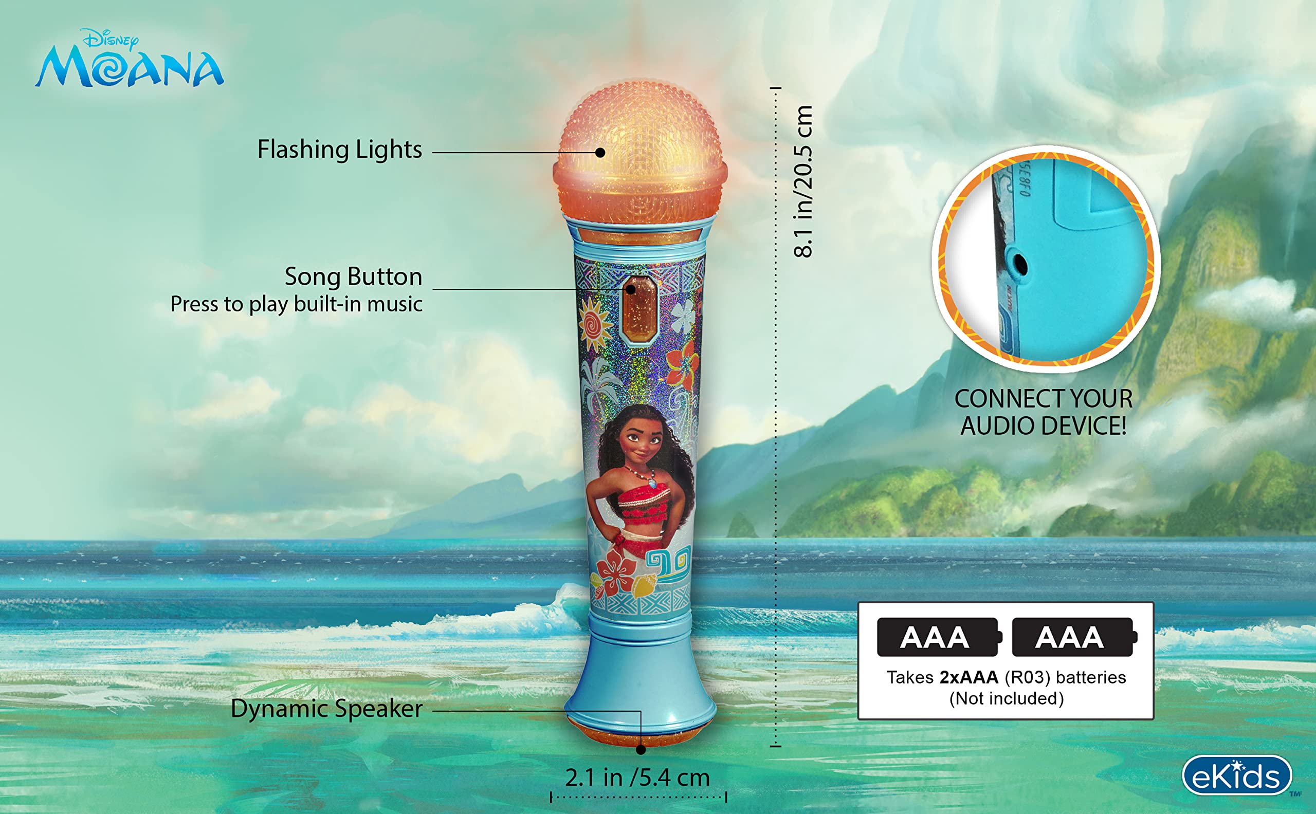 ekids Disney Moana Toy Microphone for Kids, Built-in Music and Flashing ...