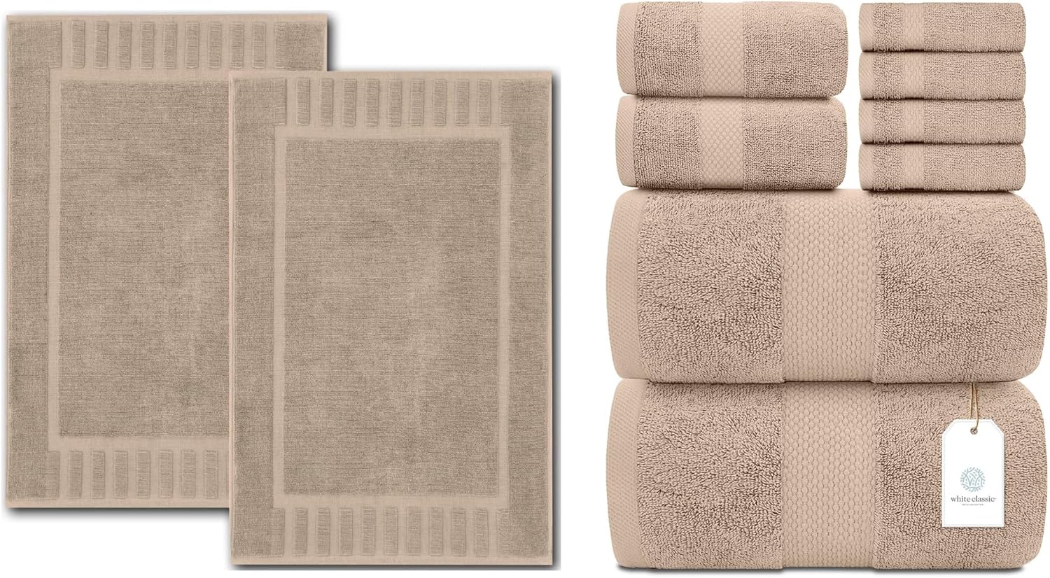 Amazon.com: White Classic 2 Luxury Taupe Bath Mats 22 x 34 and 8 Piece ...