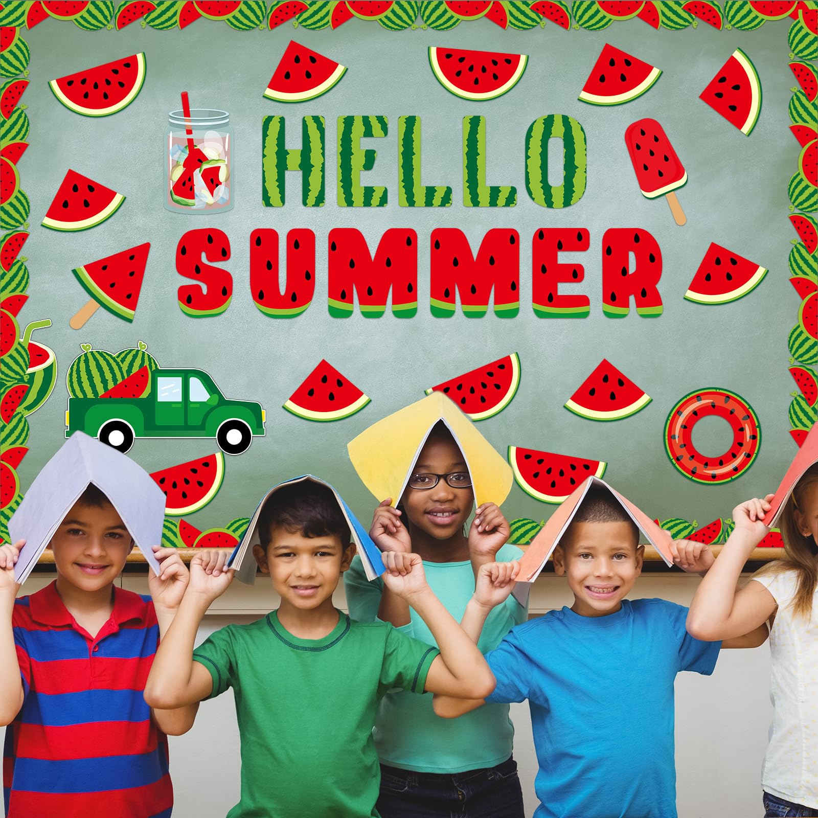 Snapklik.com : 49 PCS Hello Summer Paper Bulletin Board Set Watermelon ...