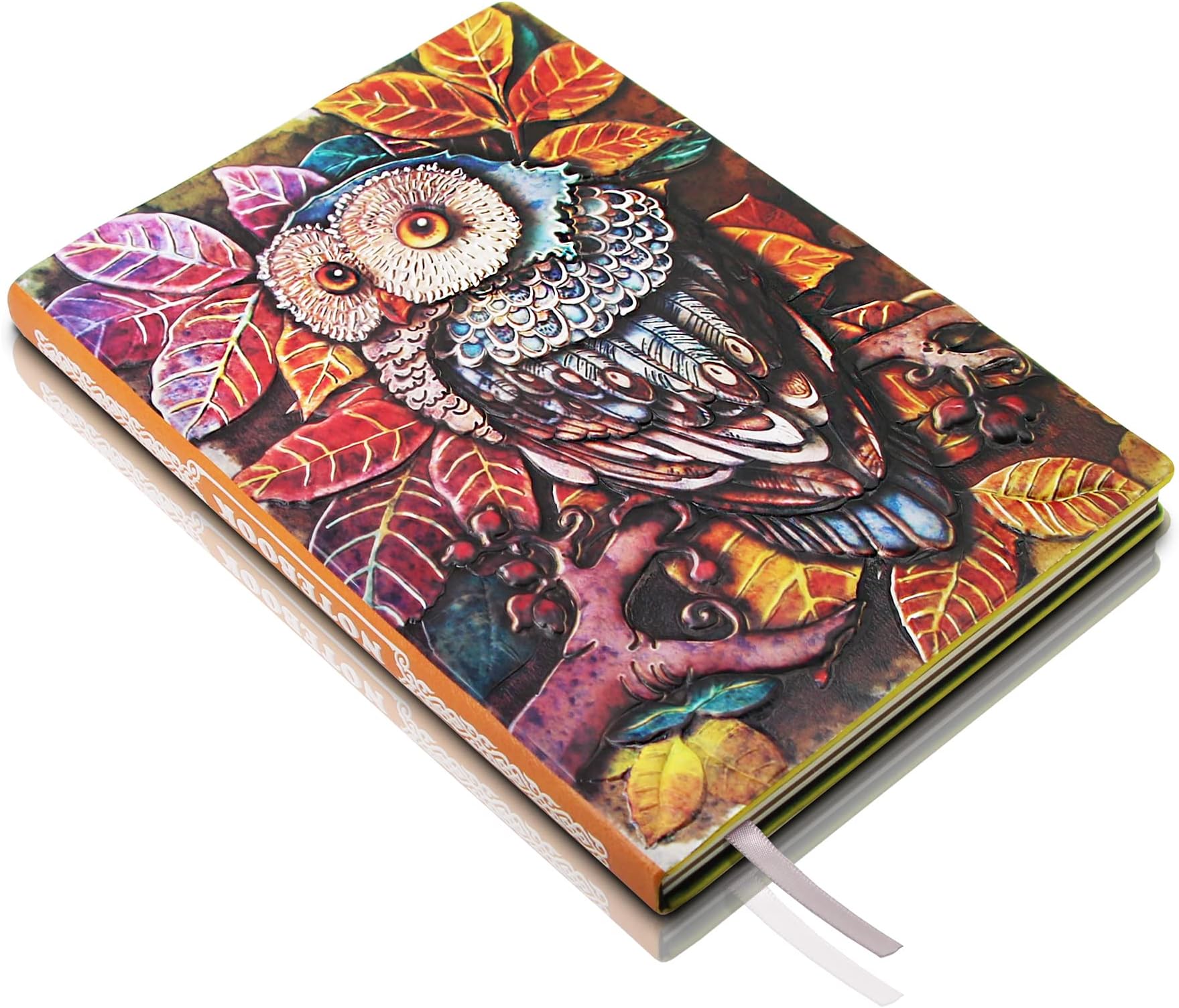 HomWanna Owl Embossed Leather Journal Notebook - 3D Handmade Vintage ...