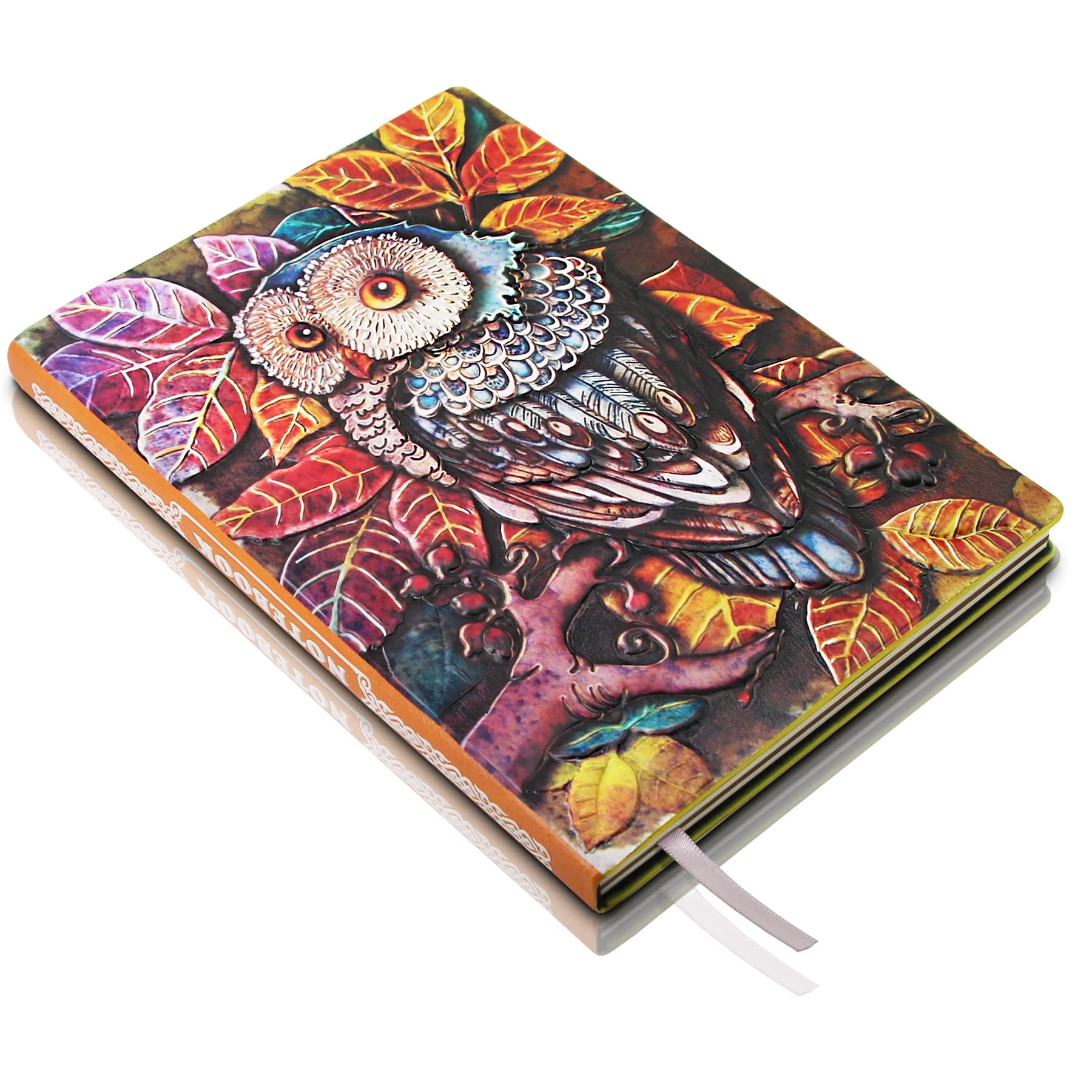 HomWanna Owl Embossed Leather Journal Notebook - 3D Handmade Vintage ...