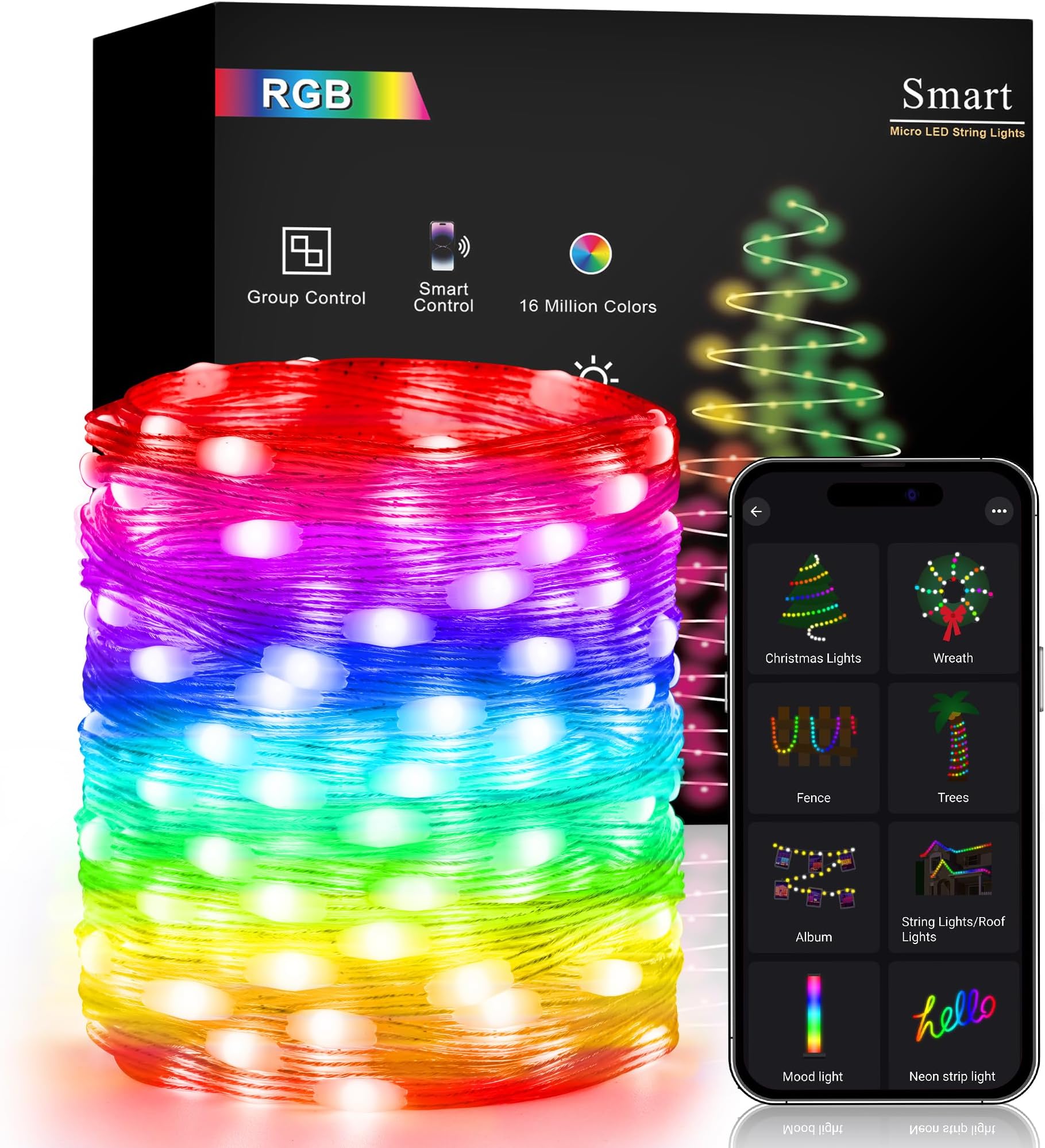 Amazon.com: Sound Activated LED Music String Lights,32.8ft 100LEDs 12 ...