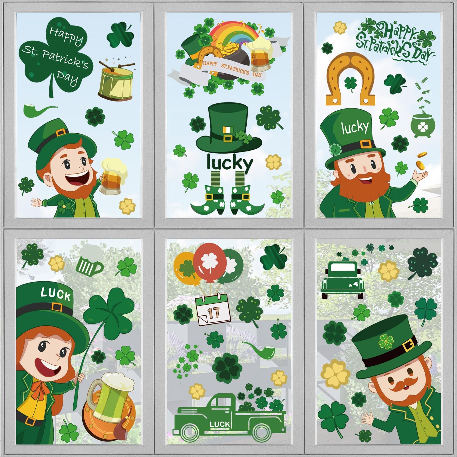 Amazon.com: St Patricks Day Window Clings Decorations Green Shamrock ...