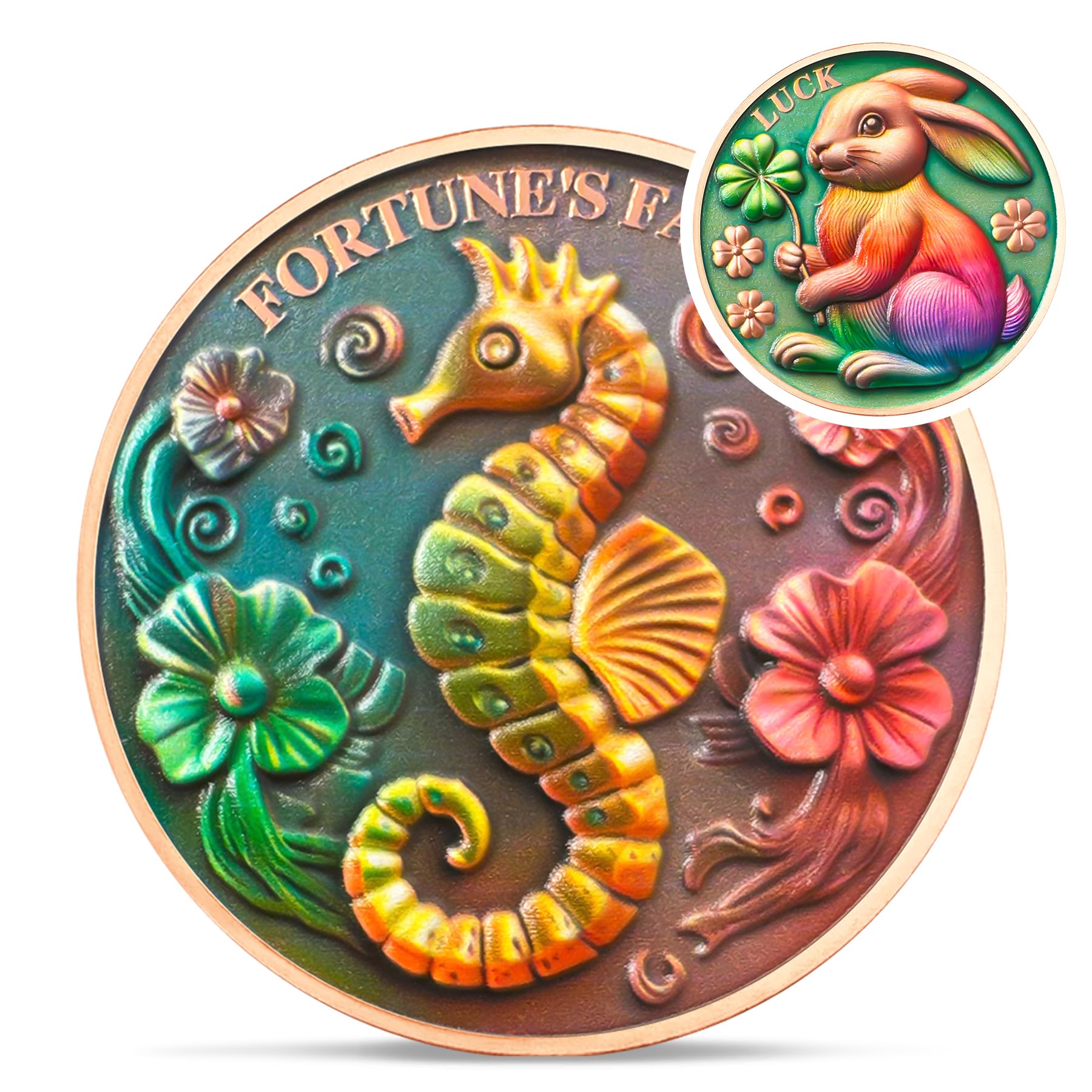 Amazon.com: Colorful Double Sided Lucky Coin - Novelty Seahorse Rabbit ...