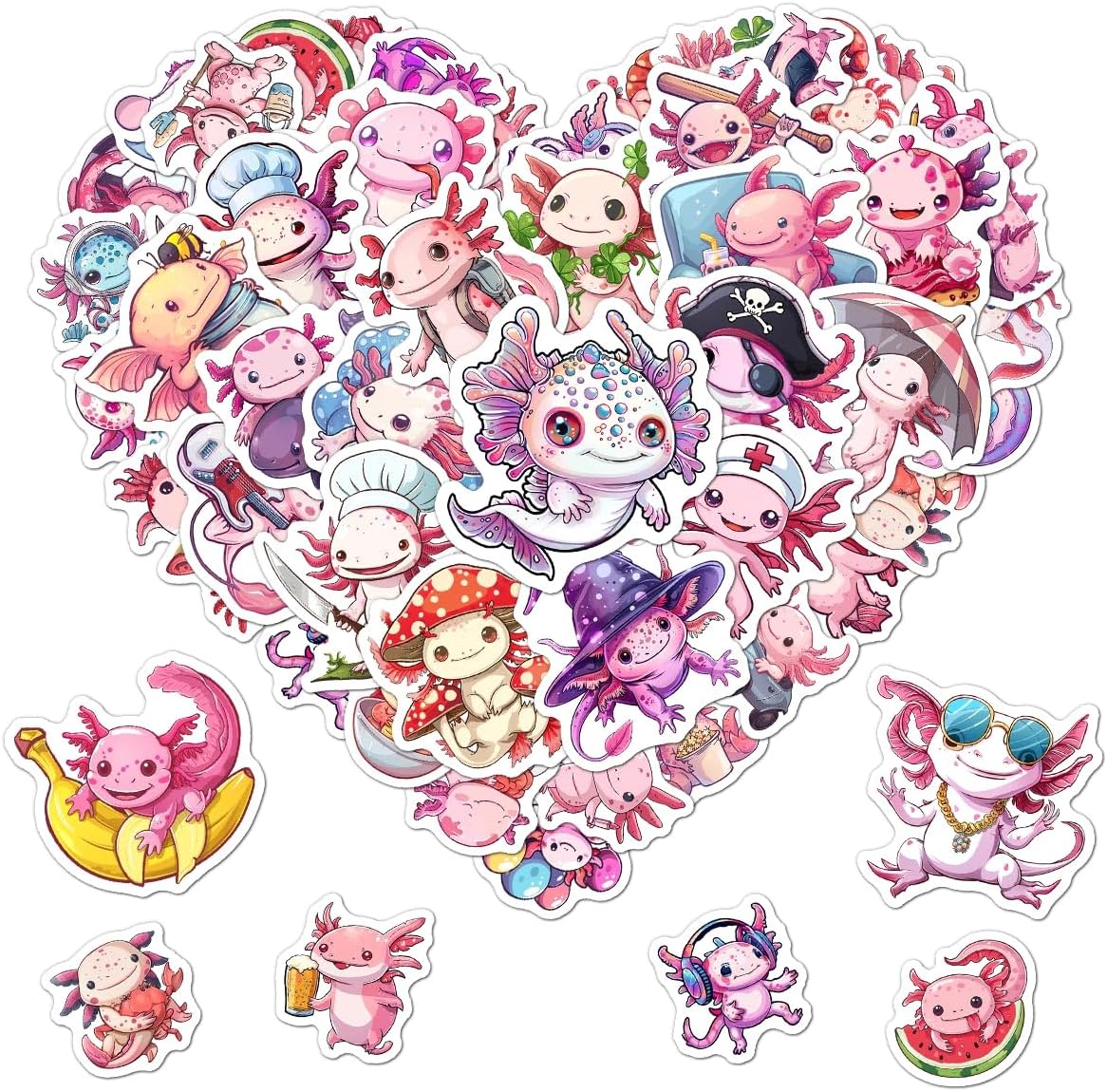 Amazon.com: 100PCS Axolotl Stickers Kawaii Pink Animal Stickers Cute ...
