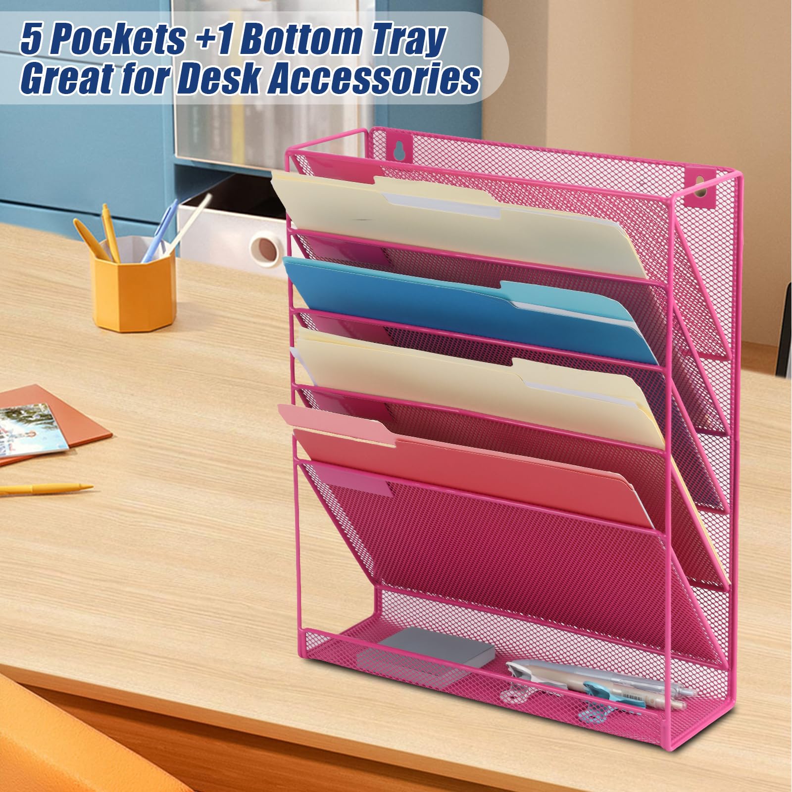 Snapklik.com : EASEPRES Desk File Organizer Mesh 5-Tier, Hanging Wall Mount Document ...
