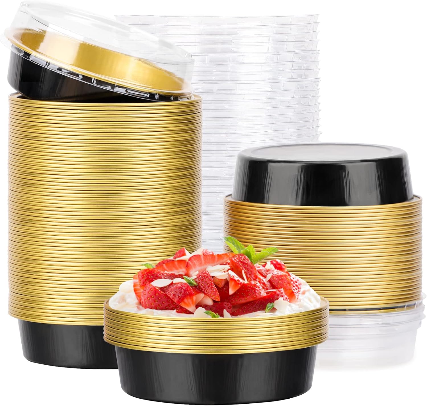 Amazon.com: Suice Disposable Ramekins with Lids 4 Inch, 100pcs Aluminum Foil Baking Cups for ...