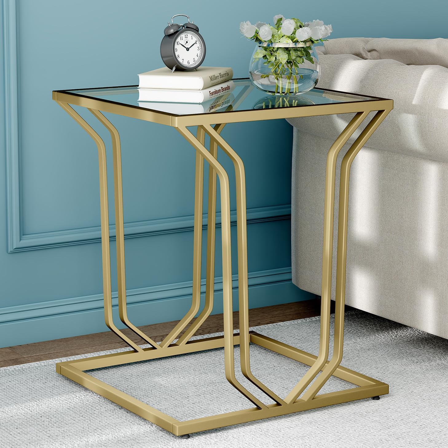 Amazon.com: ASYA Gold Side Table, Modern End Table with Square Base, Luxury Nightstand with ...
