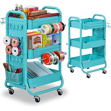 Amazon.com: TOOLF 3-Tier Storage Cart, Utility Rolling Cart with DIY ...