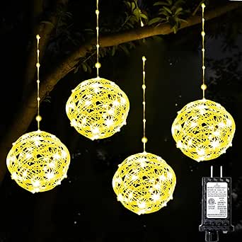 4 Pack 8 Modes Tree Ball Lights, 7.87Inch Hanging Orb Lights Waterproof ...