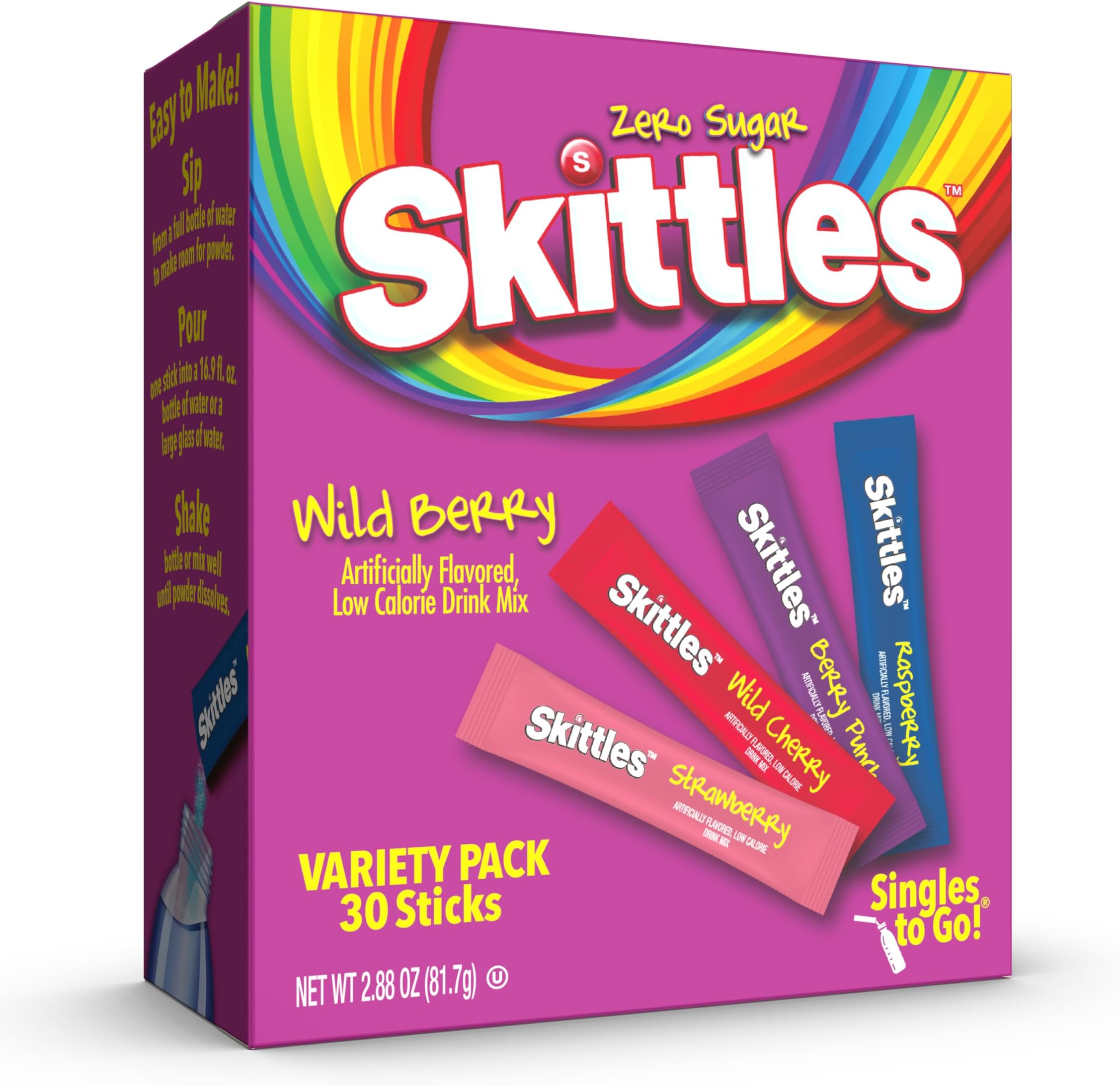 Amazon.com : Skittles Singles to Go Drink Mix Variety Pack, 6 Pack - 2 ...