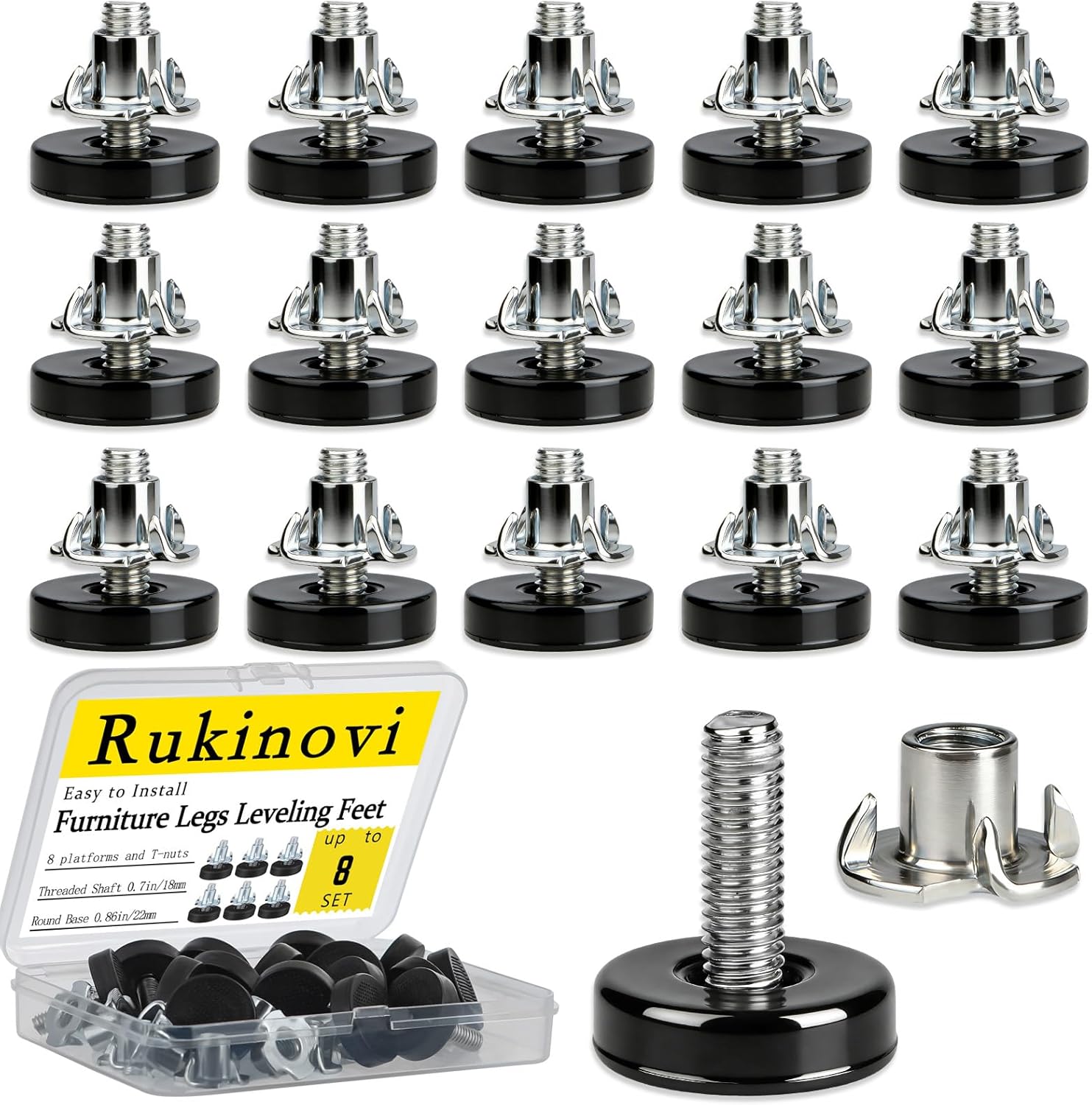 Rukinovi 16 Pack Adjustable Furniture Levelers,Heavy Duty Leveling Feet ...