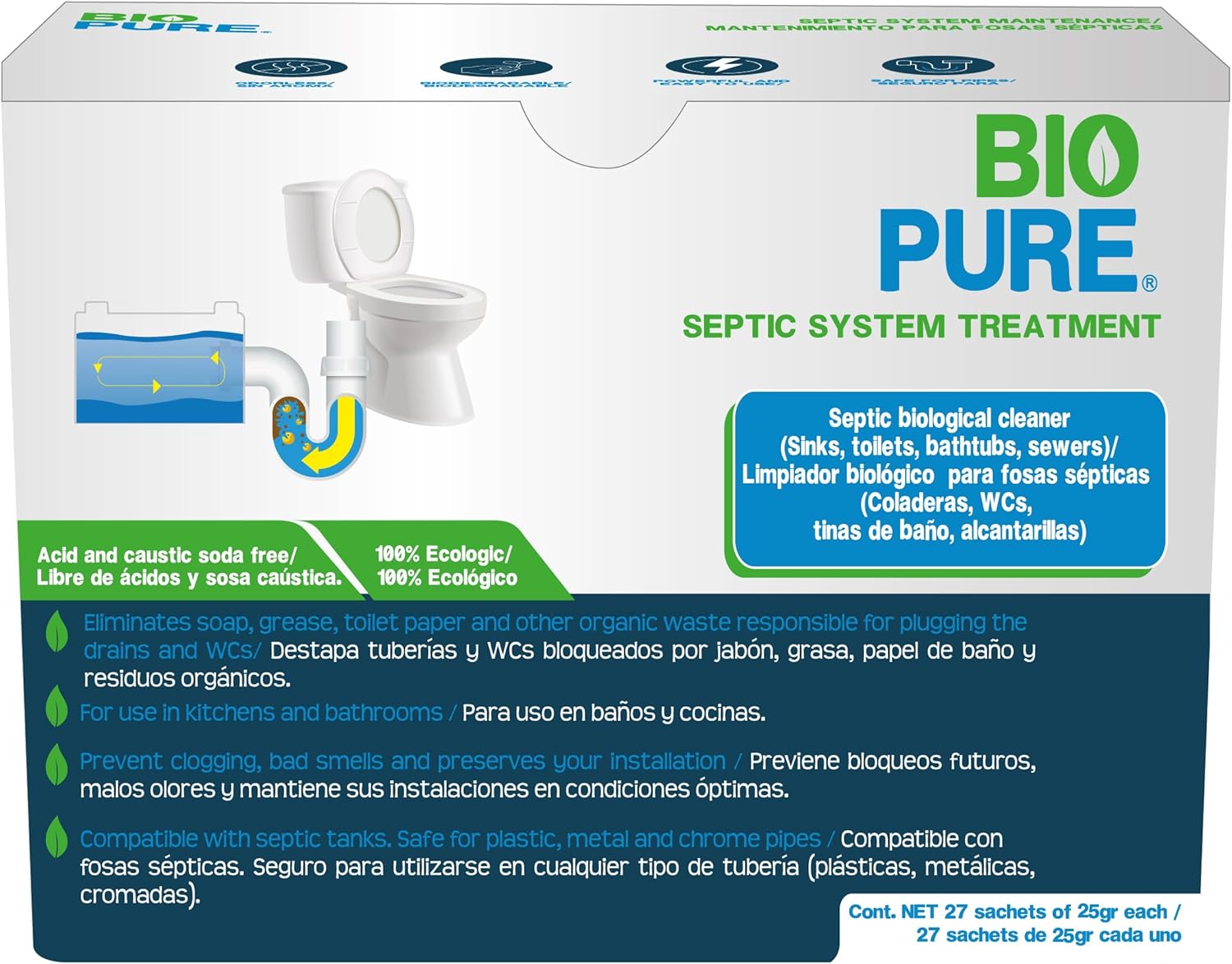 Biopure-Sachets- Tratamiento para fosas sépticas- Fórmula biológica ...