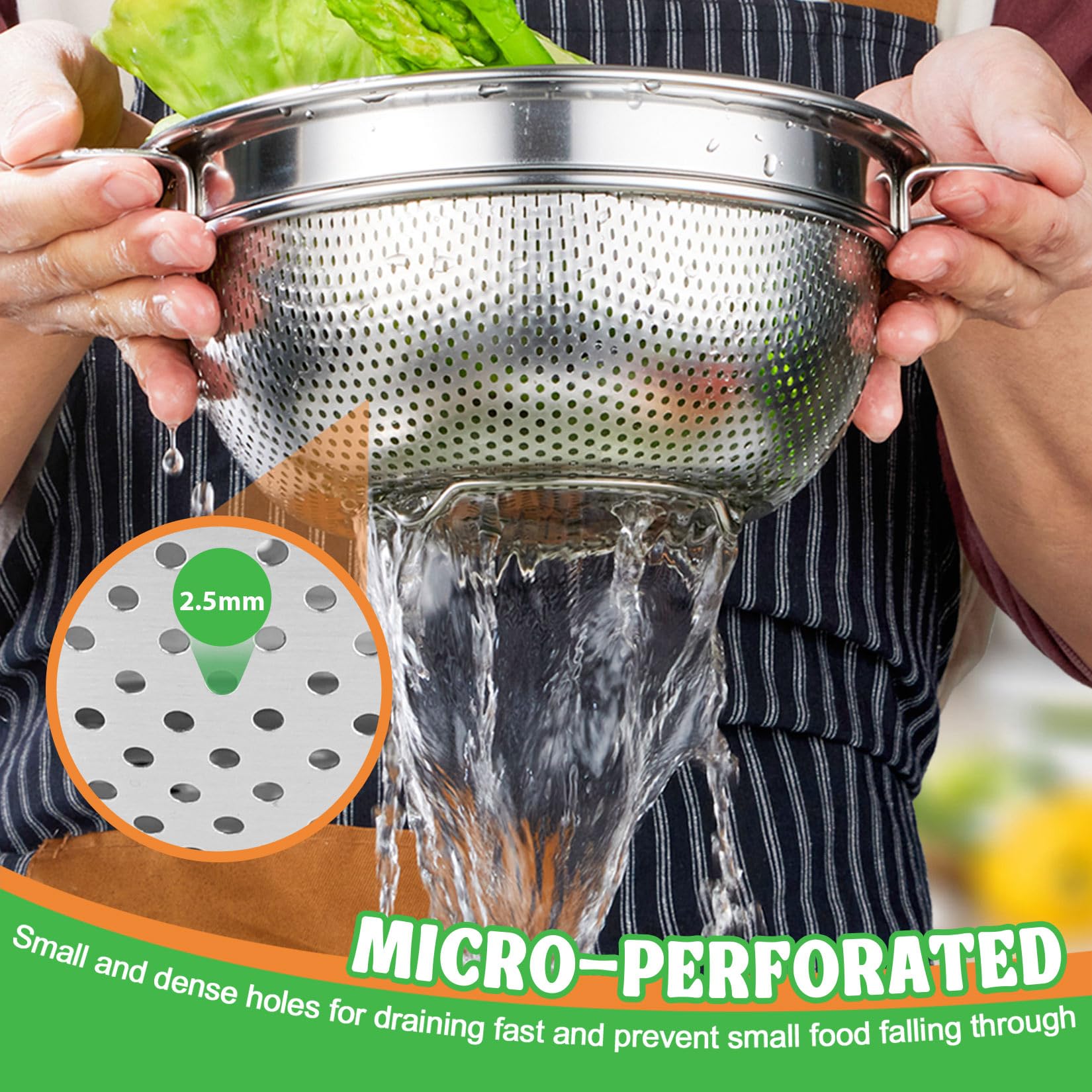 Snapklik.com : Colander Strainer Stainless Steel 3 Quart, Metal Micro ...