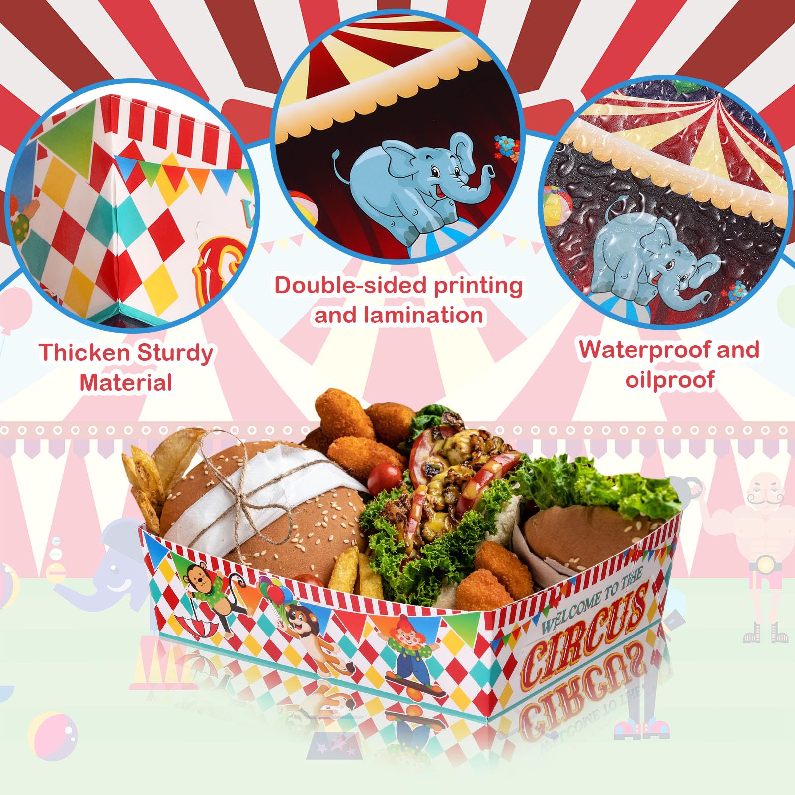 Popcorn Bags 36 Pcs Carnival Paper Food Trays 5 Lb Circus Snack Serving ...