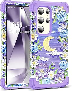 Amazon.com: SleekCover for Galaxy S24 Ultra Case,3 in 1 Oil Painting Flower Pattern Heavy Duty ...
