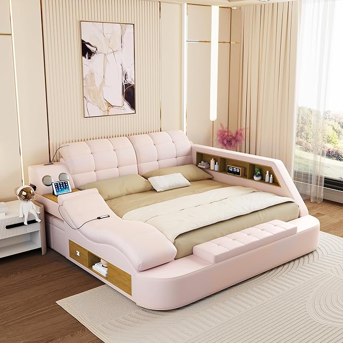 Amazon.com: Luxury Smart King Bed Frame, Multifunction Bed Frame ...