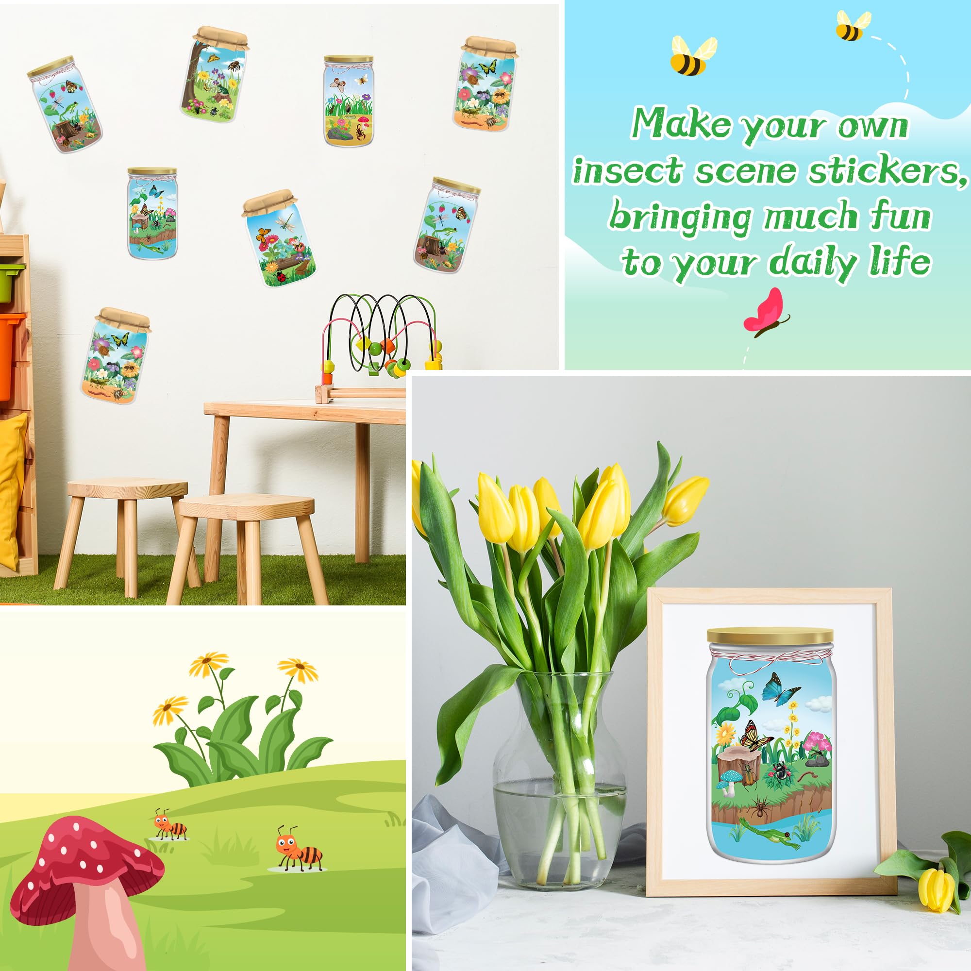 Bug Stickers For Kids 24-Pack Summer Bug Jar Sticker Scenes - Create ...