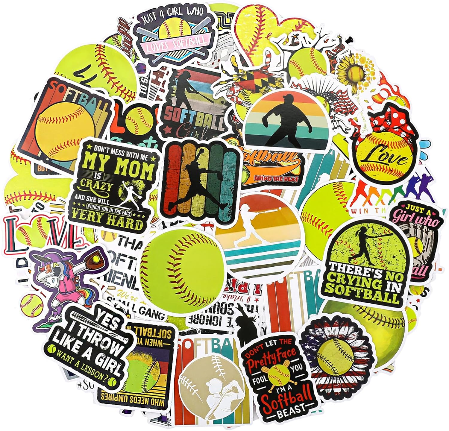 Amazon.com: Amabro 100 PCS Softball Stickers, Waterproof Vinyl Softball ...