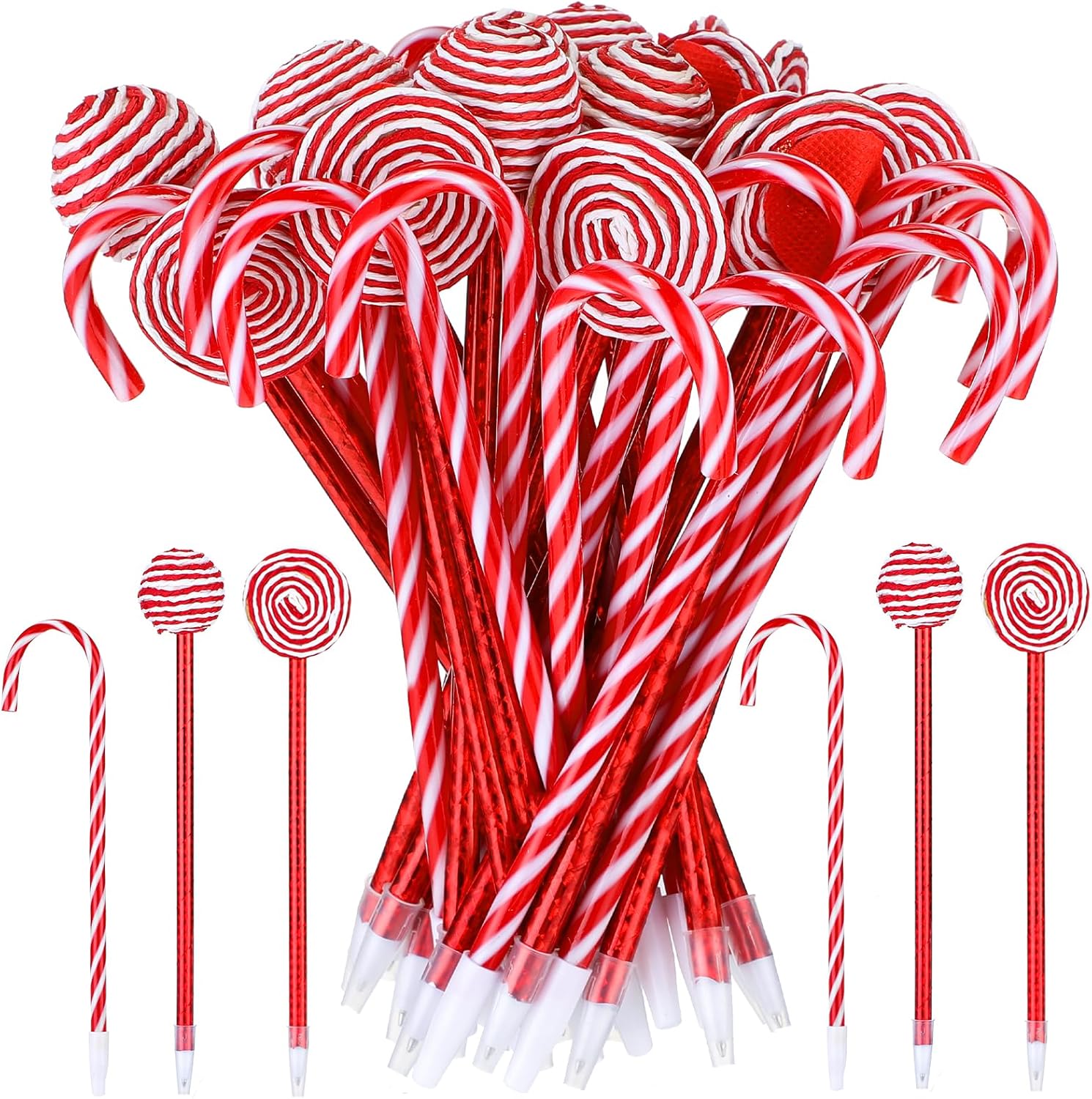 Amazon.com : Qilery 60 Christmas Candy Cane Pen Spherical Flat Lollipop ...
