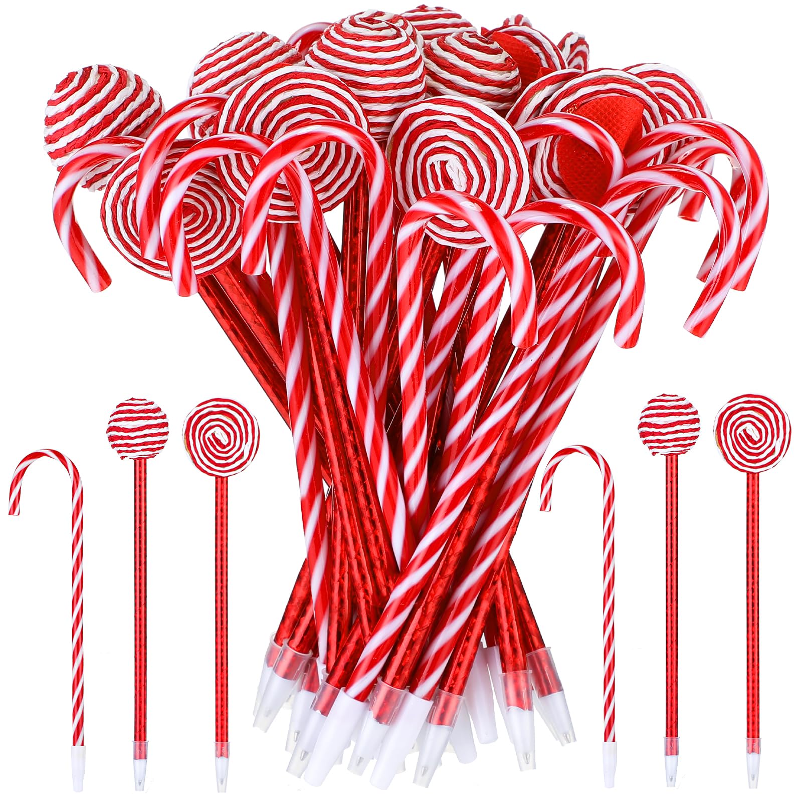 Amazon.com : Qilery 60 Christmas Candy Cane Pen Spherical Flat Lollipop ...