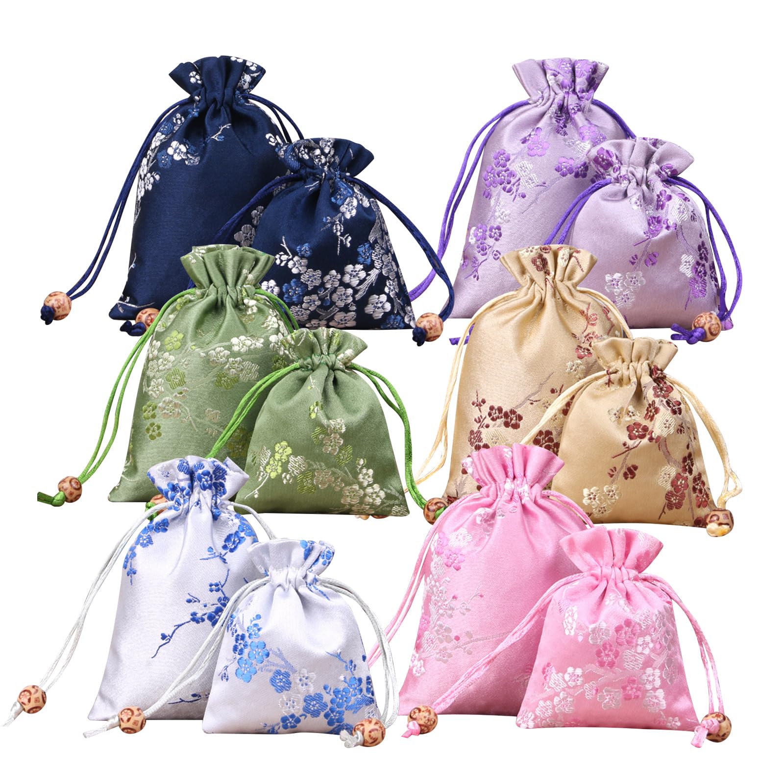 12 Pcs Silk Brocade Drawstring Jewelry Pouch,6 Styles Large and Small ...