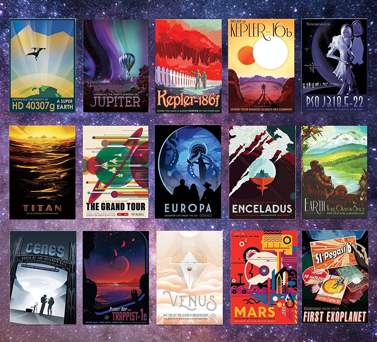 8 Retro Space Posters A4 Set : Amazon.co.uk: Home & Kitchen