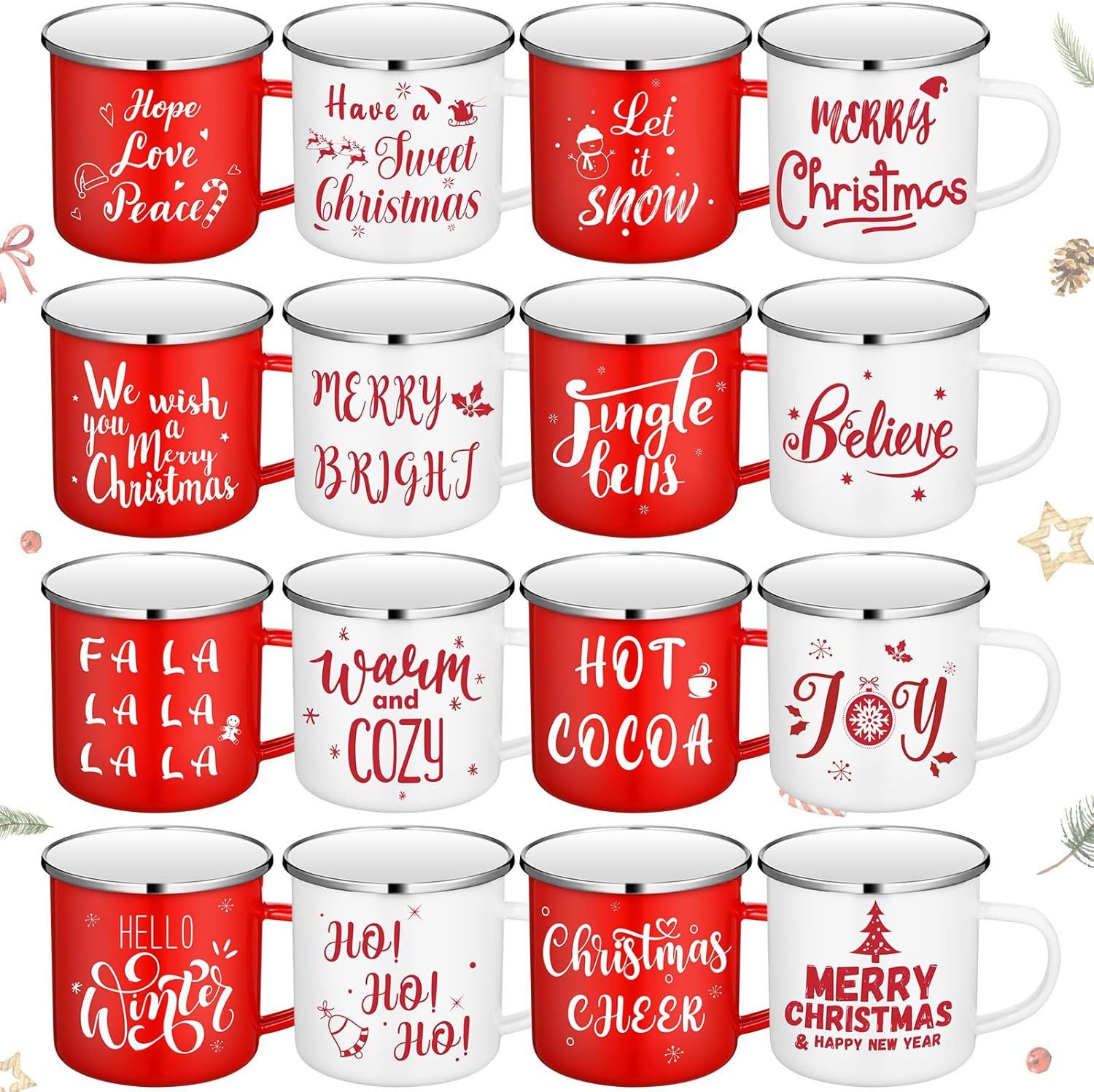 Amazon.com: Suttmin 12 Pcs Christmas Enamel Winter Holiday Coffee Mugs ...