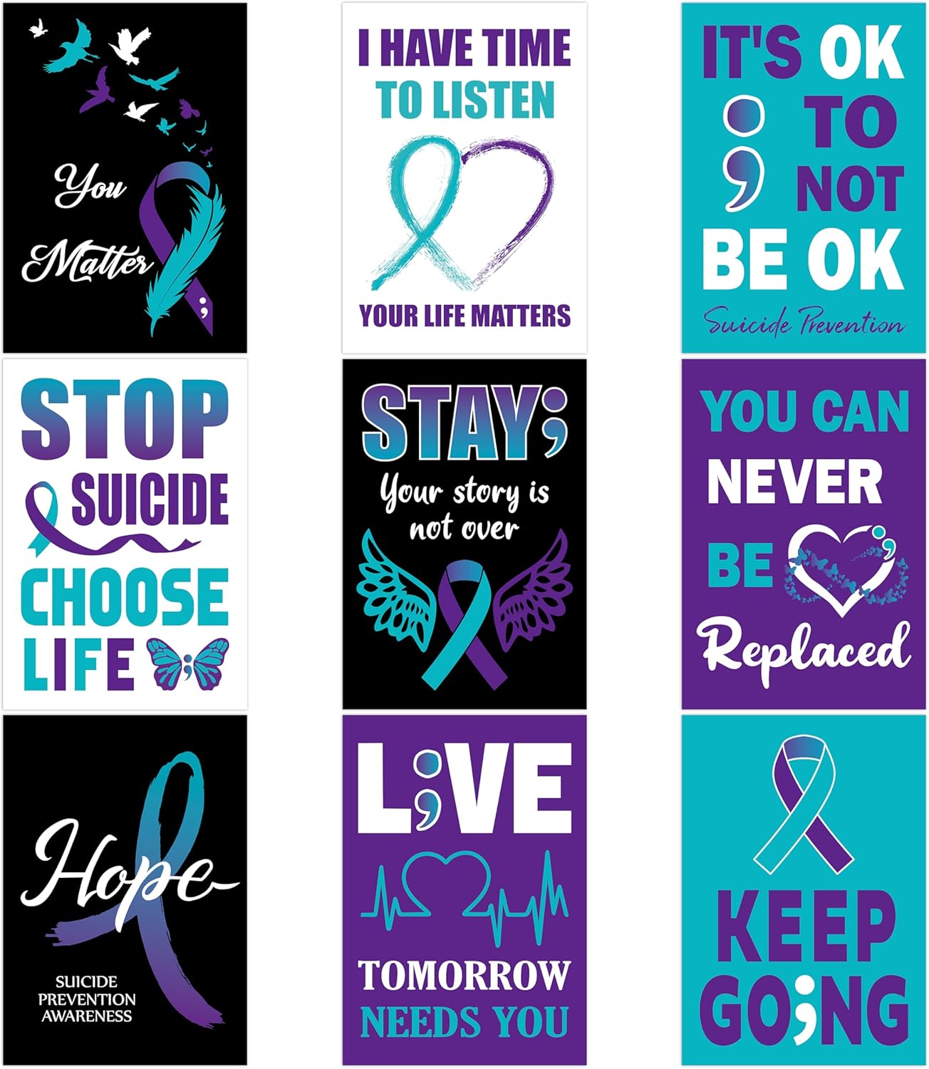 BeYumi Suicide Awareness Poster Set - 9Pcs Suicide Awareness Posters ...
