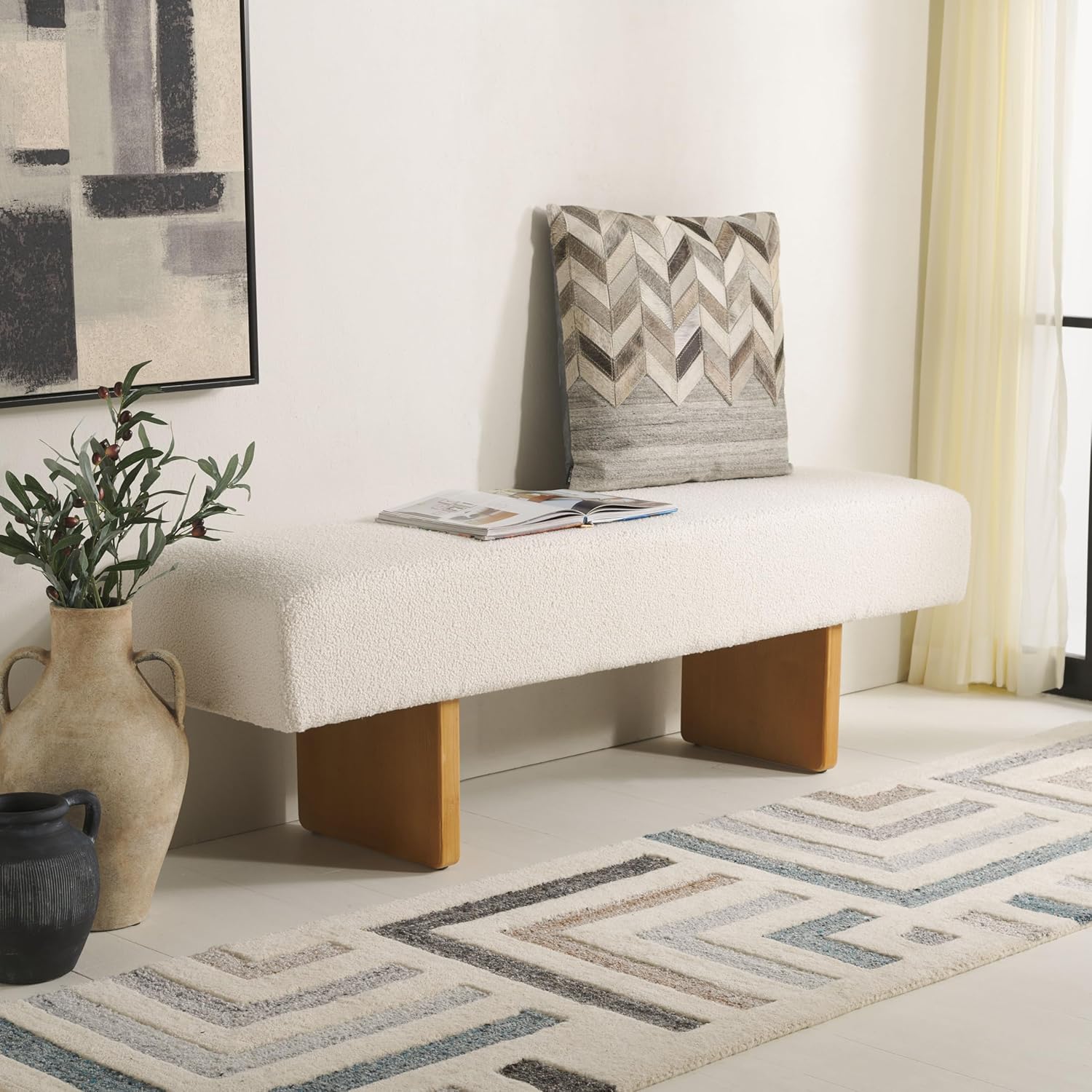 Amazon.com - SAFAVIEH Home Collection Ryer Off-White Boucle/Natural ...