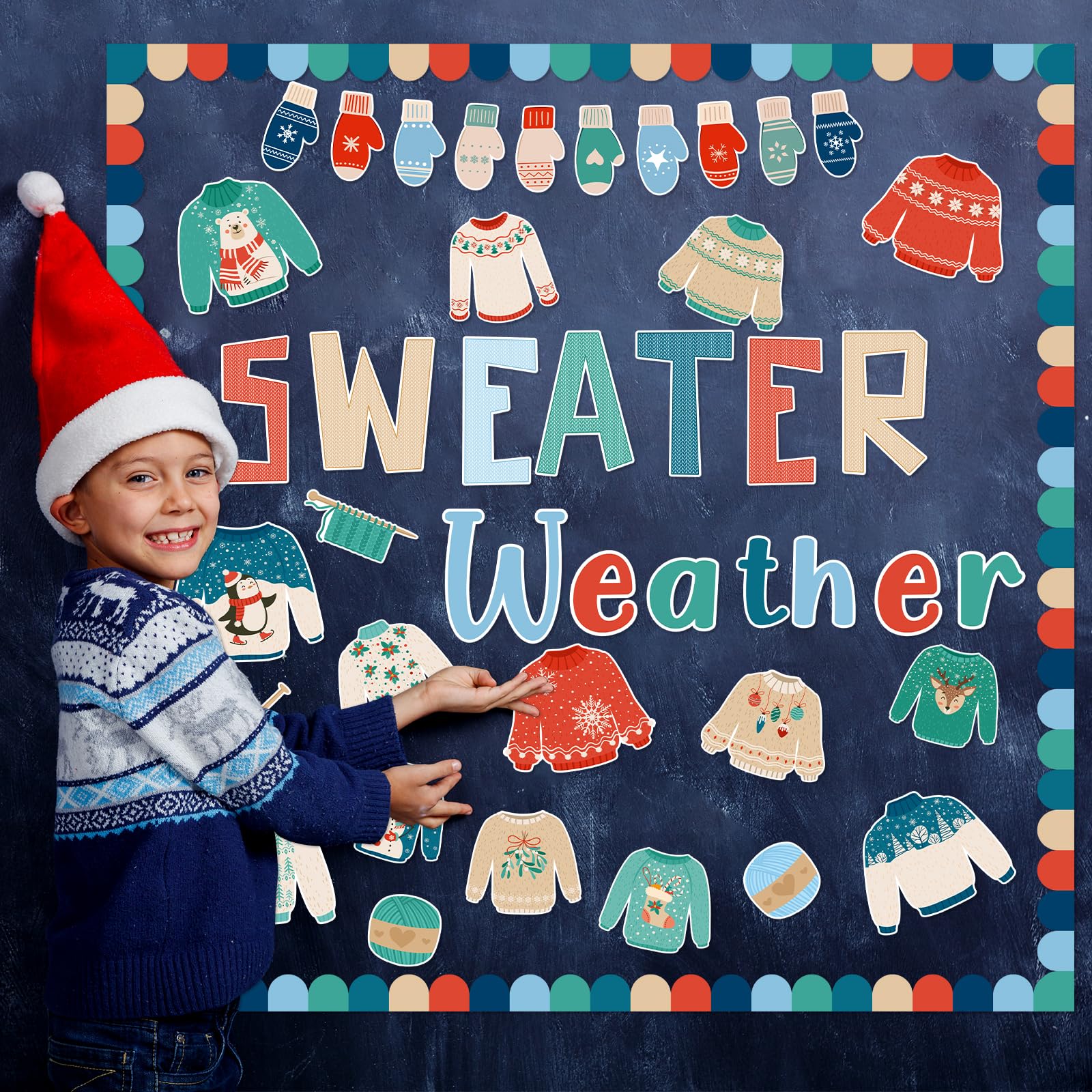 Snowmen Snowflake Border Cutouts Winter Bulletin Board - Sweater ...