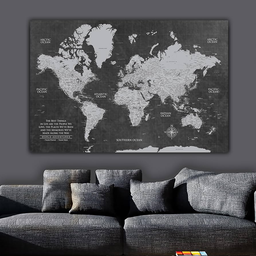 Iridescent Push Pin World Map 3 Panels Holy Cow Canvas