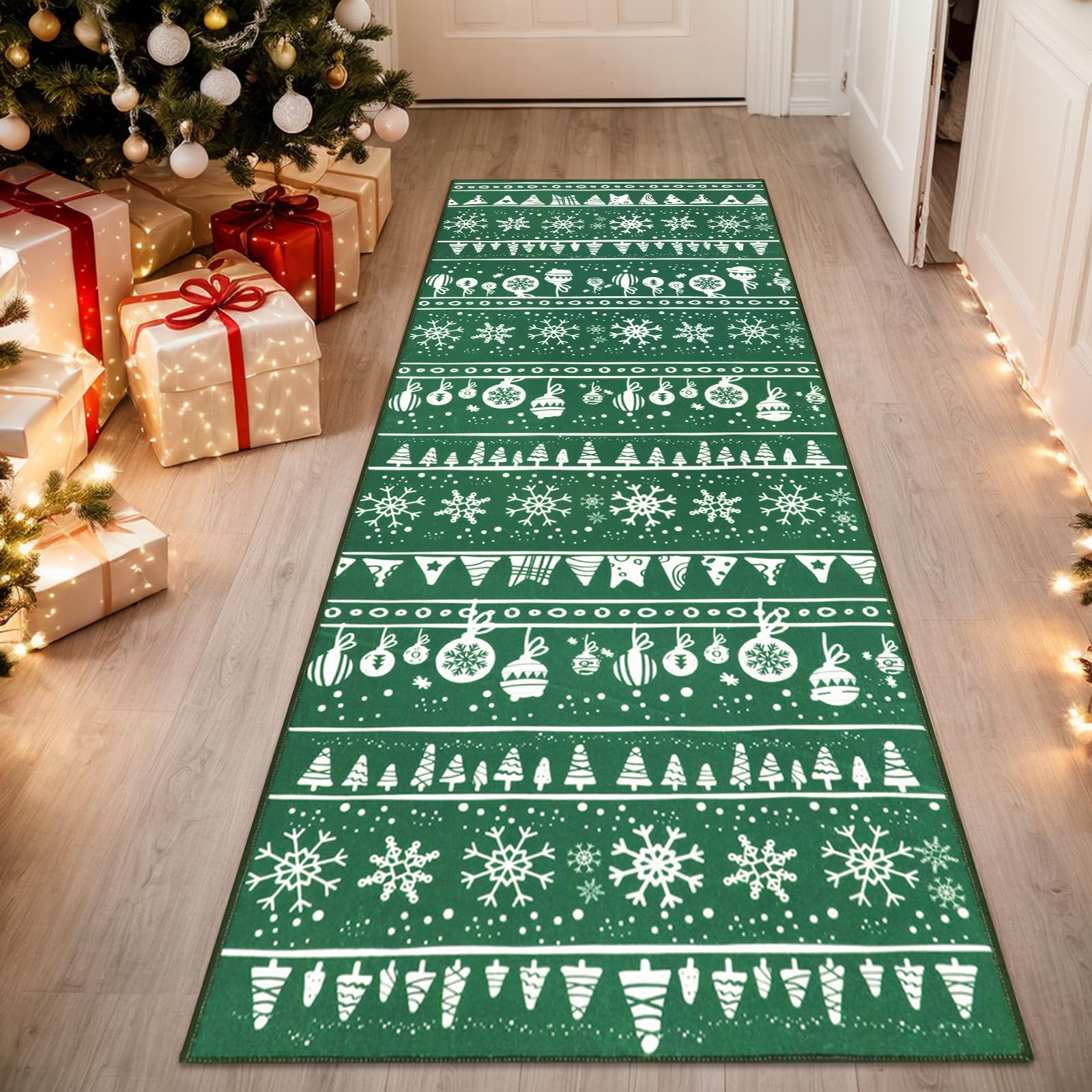 Amazon.com: famibay Christmas Runner Rug 2x6 Snowflake Tree Christmas ...