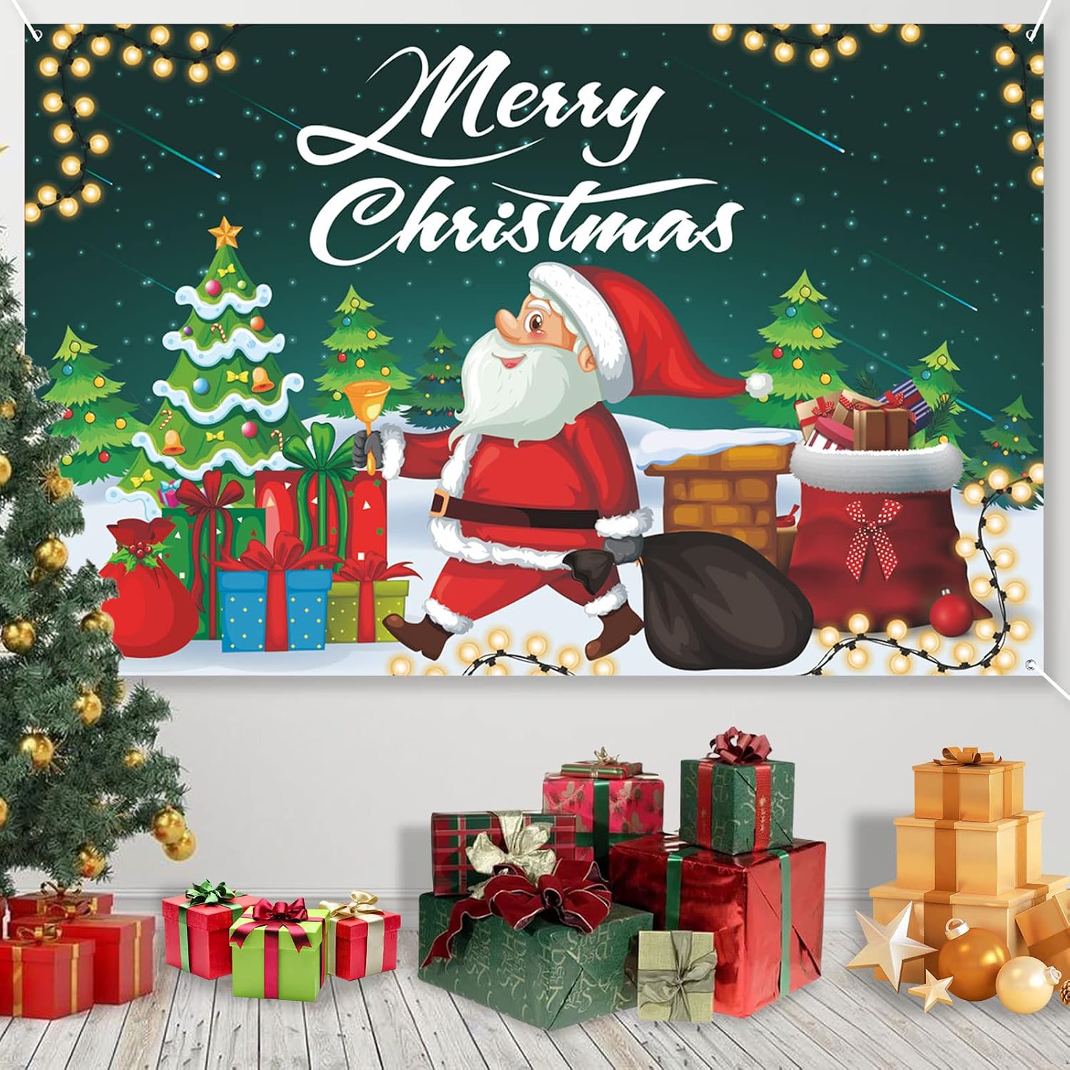 Christmas Banner Backdrop, Extra Large Fabric Christmas Theme Party ...