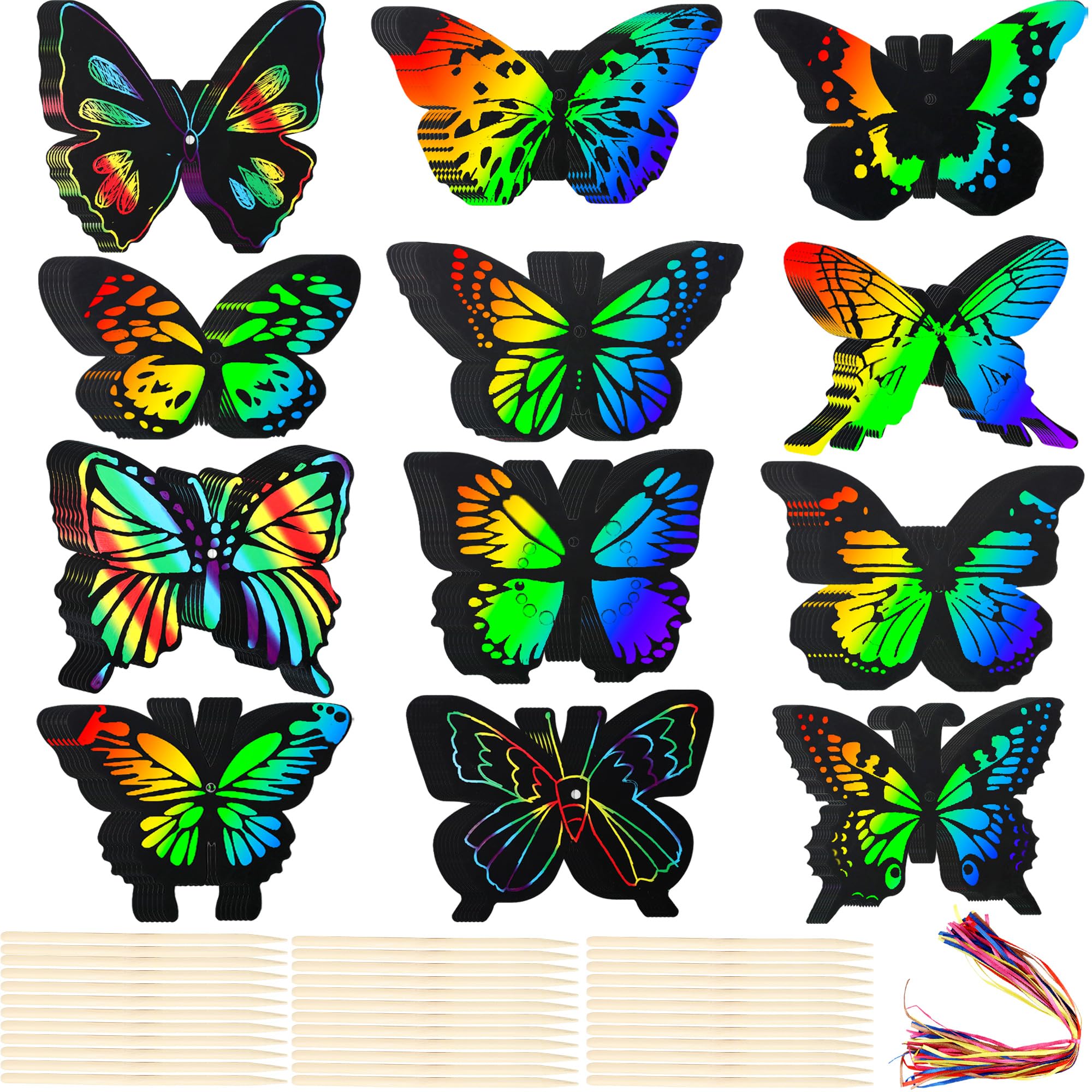 Amazon.com: 84 Pcs Butterfly Scratch Cards Rainbow Scratch Painting ...