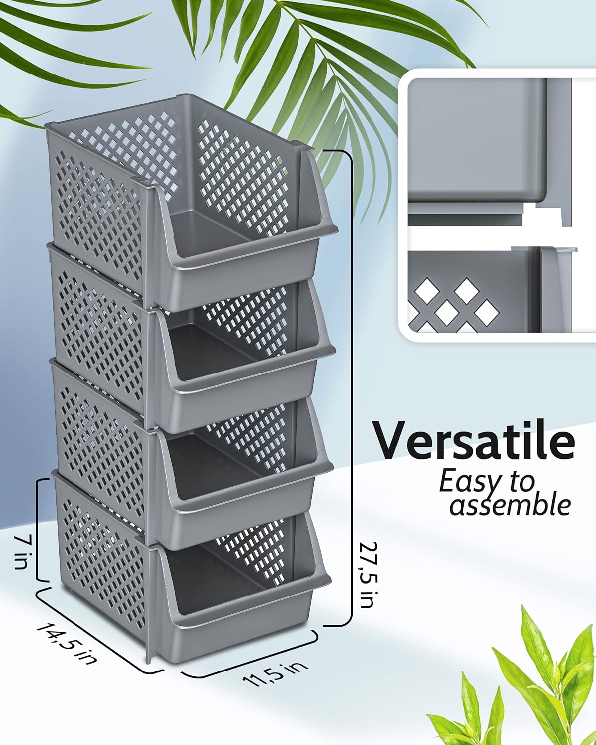Skywin Contenedores de almacenamiento apilables de plástico para ...