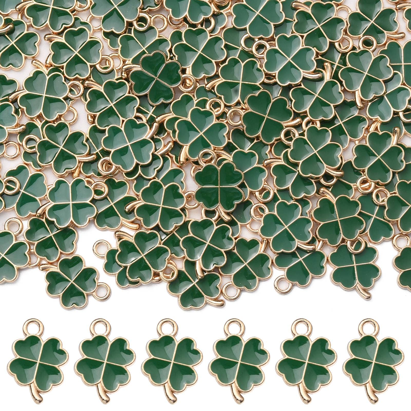 Amazon.com: DanLingJewelry 100 pcs Green Four Leaf Charms Enamel Clover ...