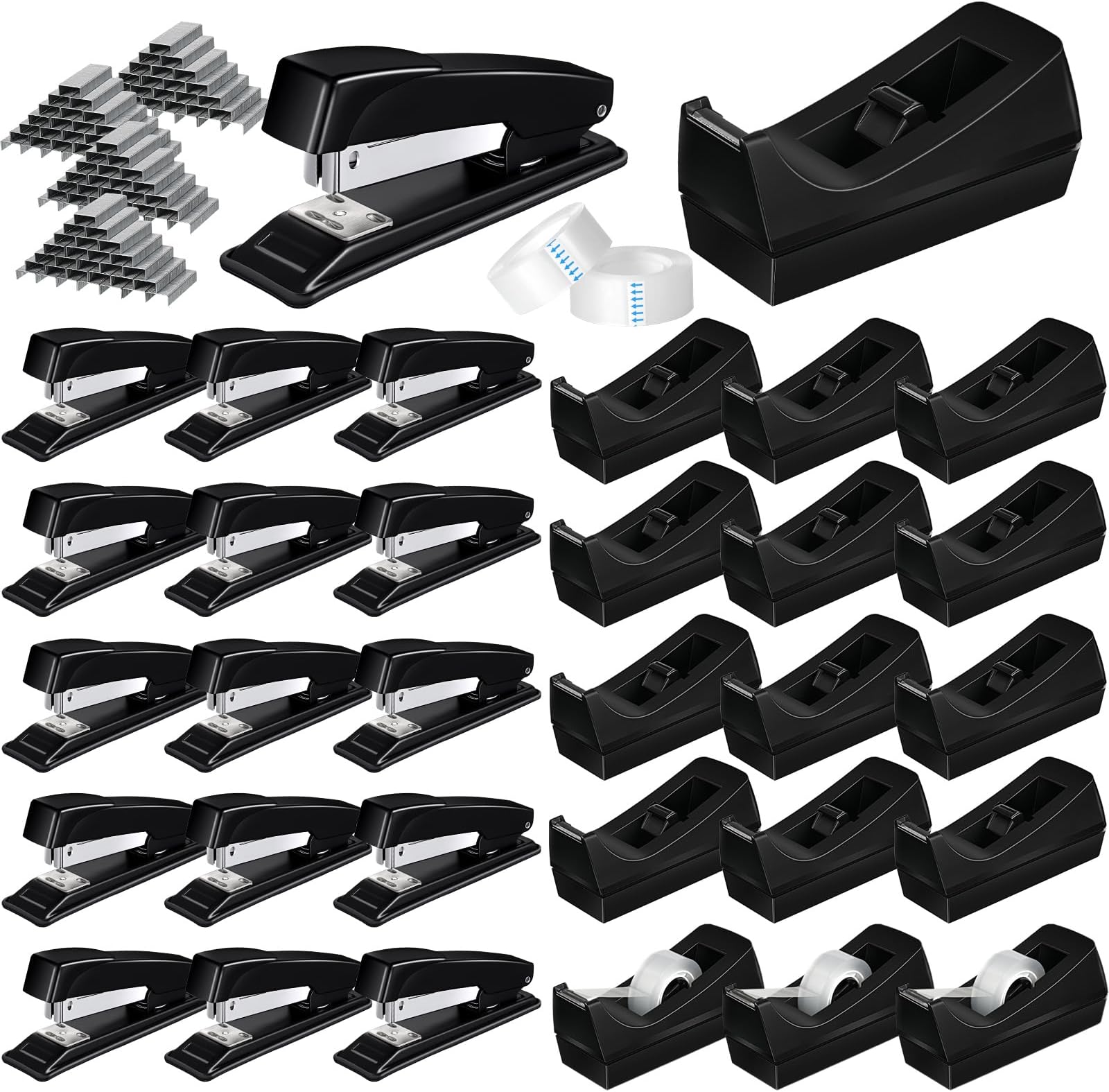 Amazon.com : Thenshop 30 Pcs Desk Staplers Tape Dispensers Sets Black ...