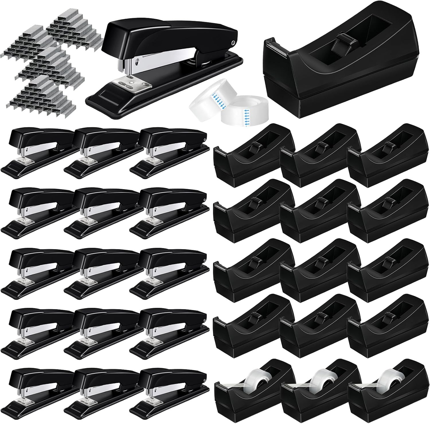 Amazon.com : Thenshop 30 Pcs Desk Staplers Tape Dispensers Sets Black ...