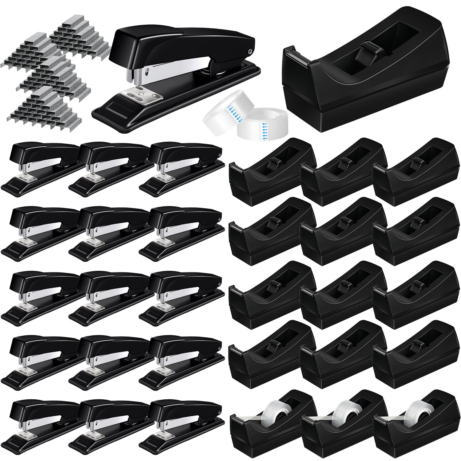 Amazon.com : Thenshop 30 Pcs Desk Staplers Tape Dispensers Sets Black ...