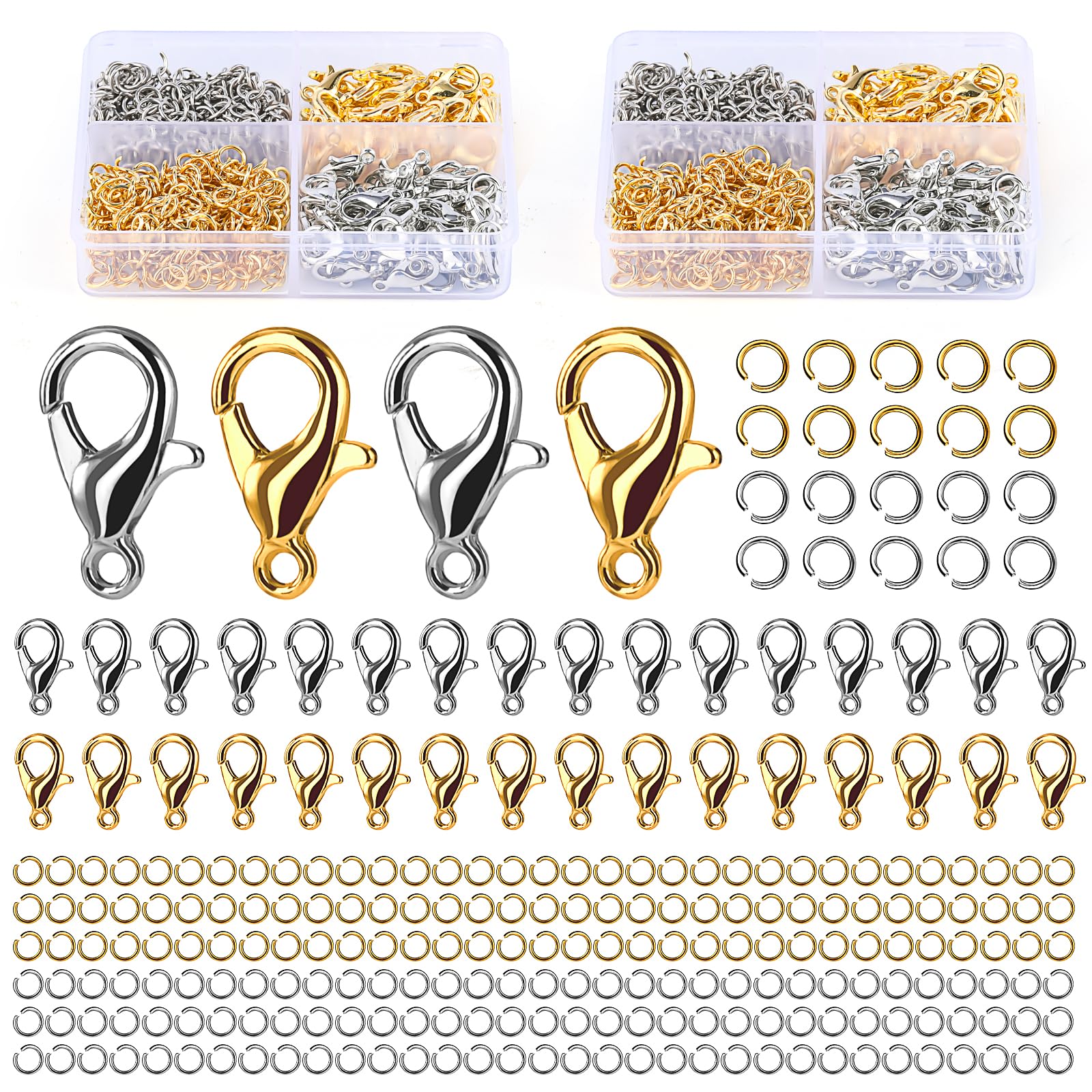 Amazon.com: Yizzvb 1640 Pcs Lobster Clasps and Open Jump Rings Set, 2 ...