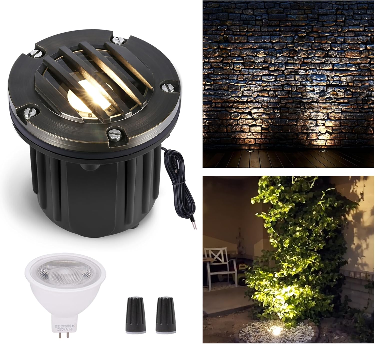 Gardenreet Landscape Well Lights Brass, LED Low Voltage Outdoor In ...