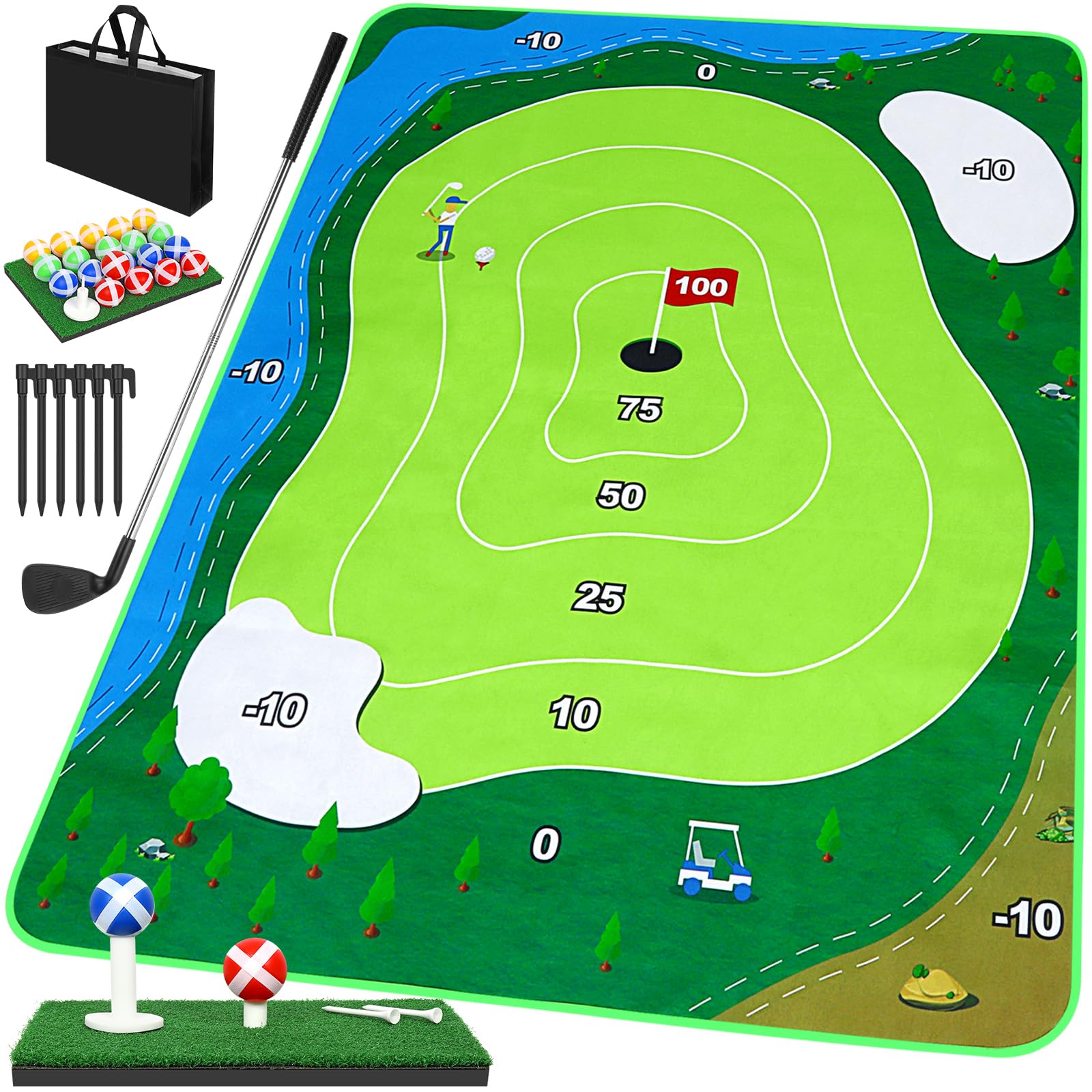 52HZ 6x5Ft Golf Chipping Game Mat, Battle Royale Golf Game Set with 11. ...