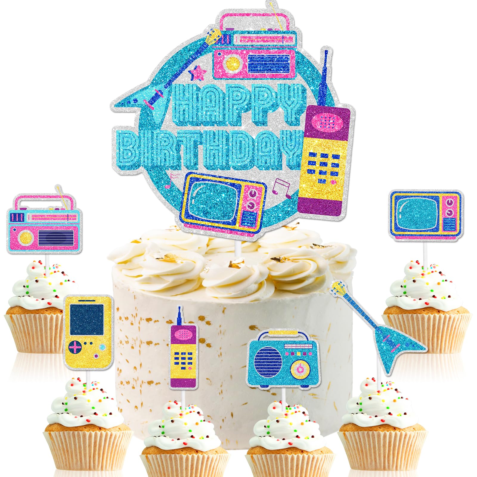 Amazon.com: Retro Cake Toppers 7 Piece Set 60s 70s 80s Theme Happy ...